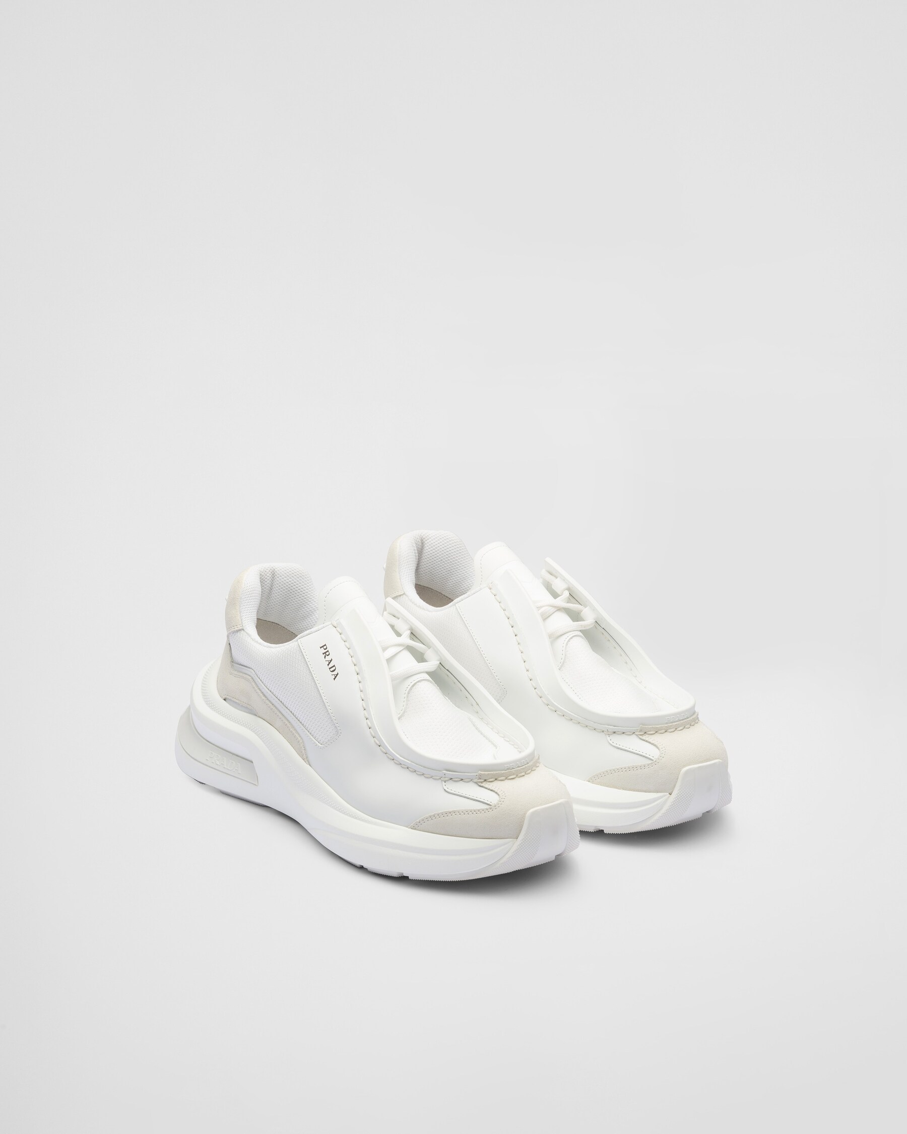 White Systeme Brushed Leather Sneakers With Bike Fabric And Suede ...