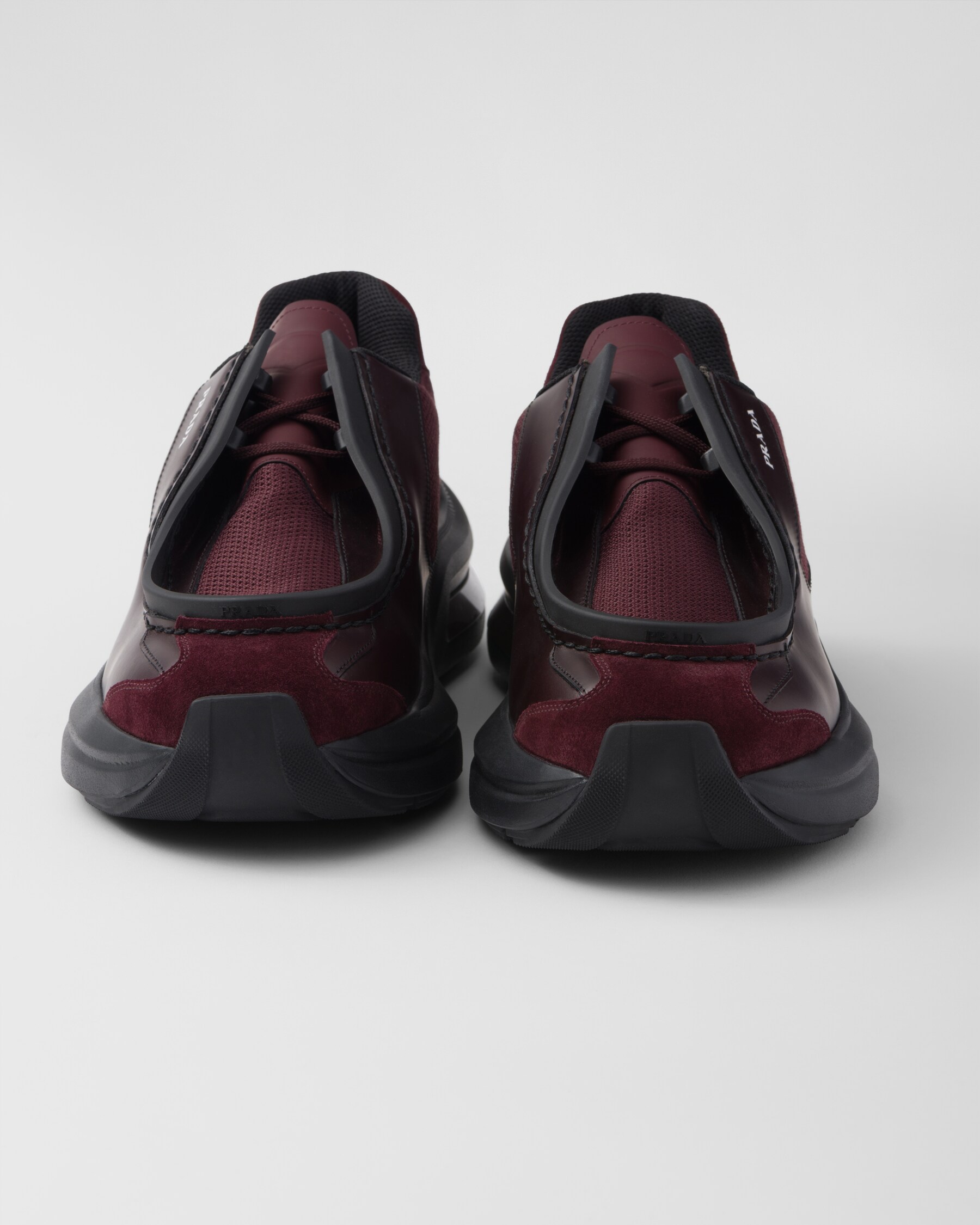 Garnet Systeme Brushed Leather Sneakers With Bike Fabric And Suede Elements | PRADA