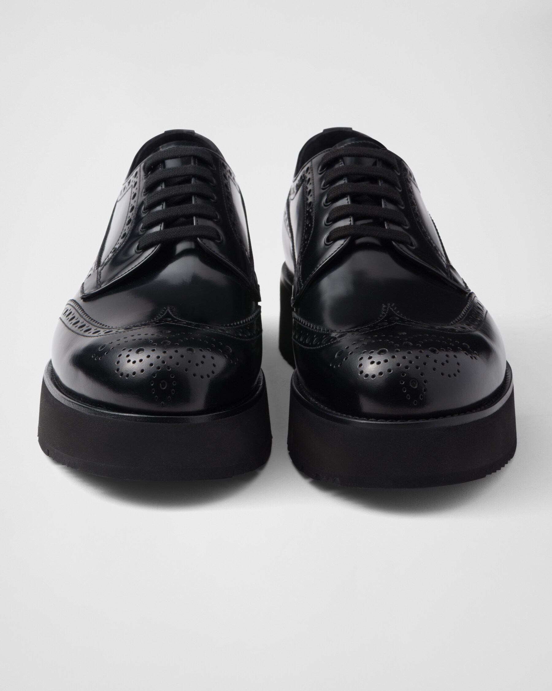 Black Brushed Leather Derby Brogues | PRADA