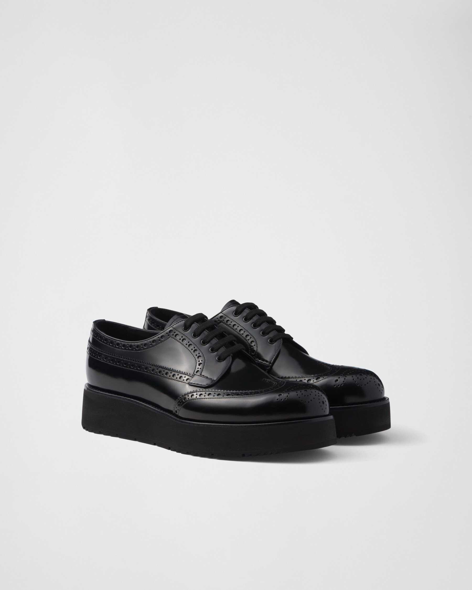 Black Brushed Leather Derby Brogues | PRADA