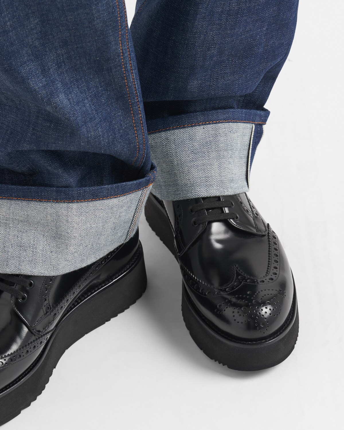 Black Brushed Leather Derby Brogues | PRADA