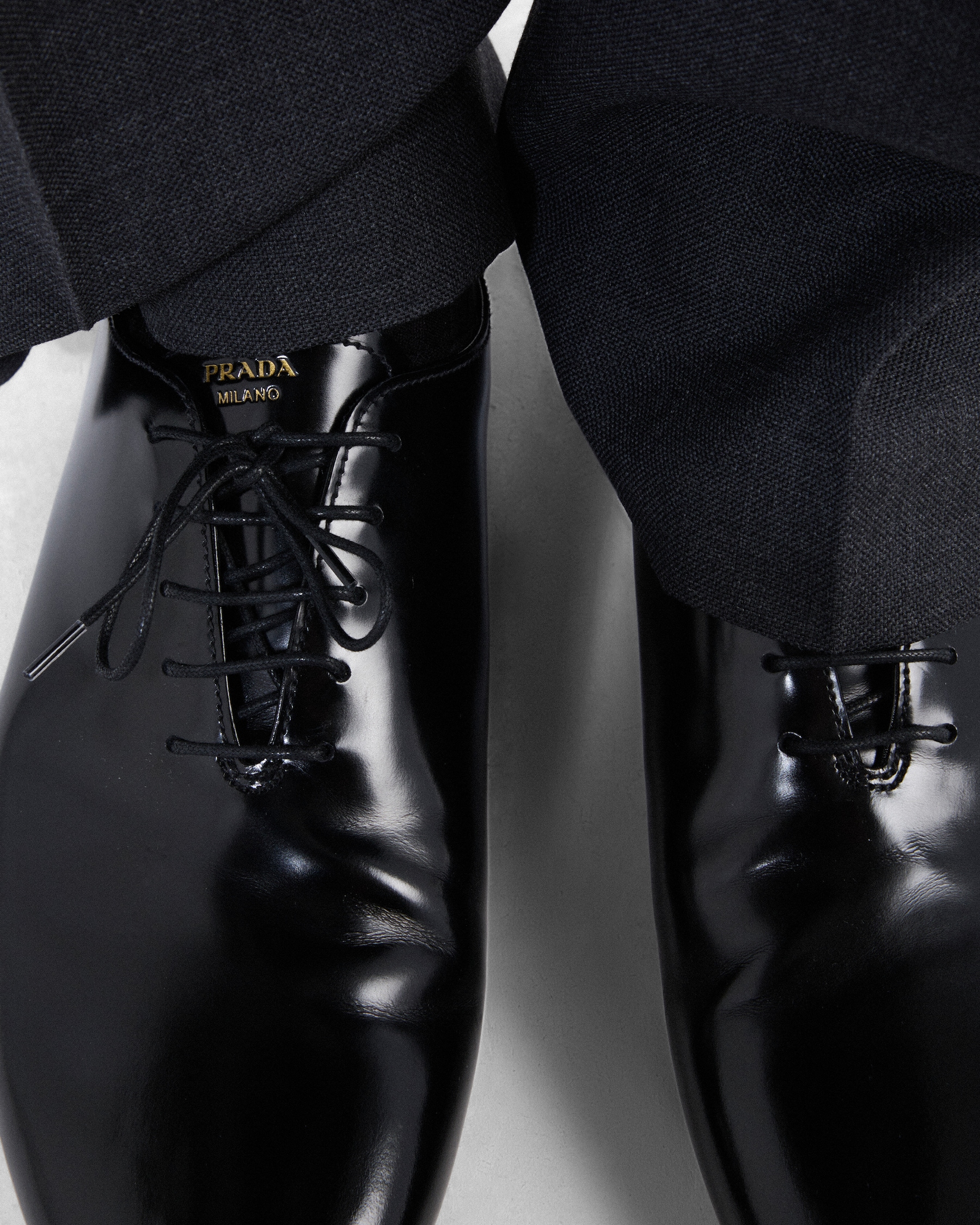 Black Brushed Leather Lace-ups | PRADA