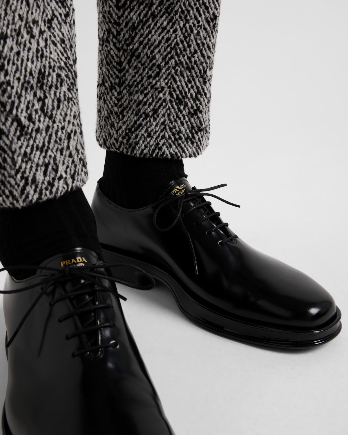 Black Brushed Leather Lace-up Shoes | PRADA
