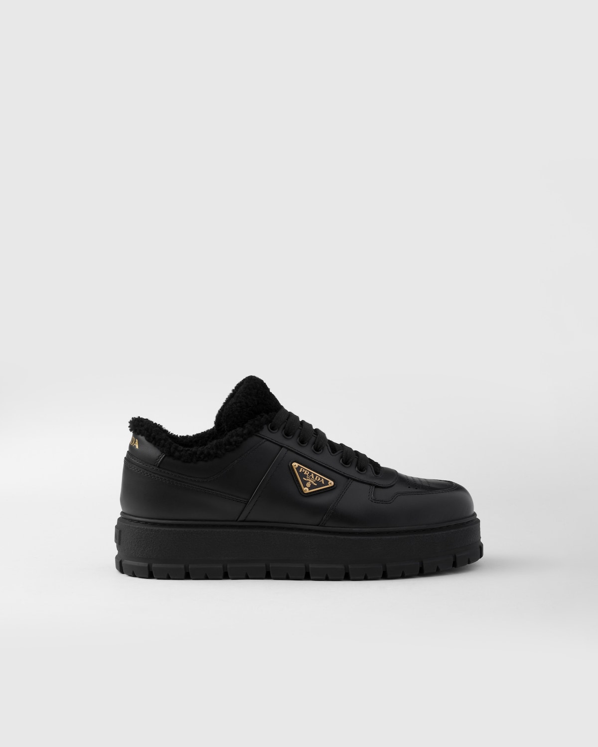 Black Leather Laced Sneakers | PRADA - United Kingdom