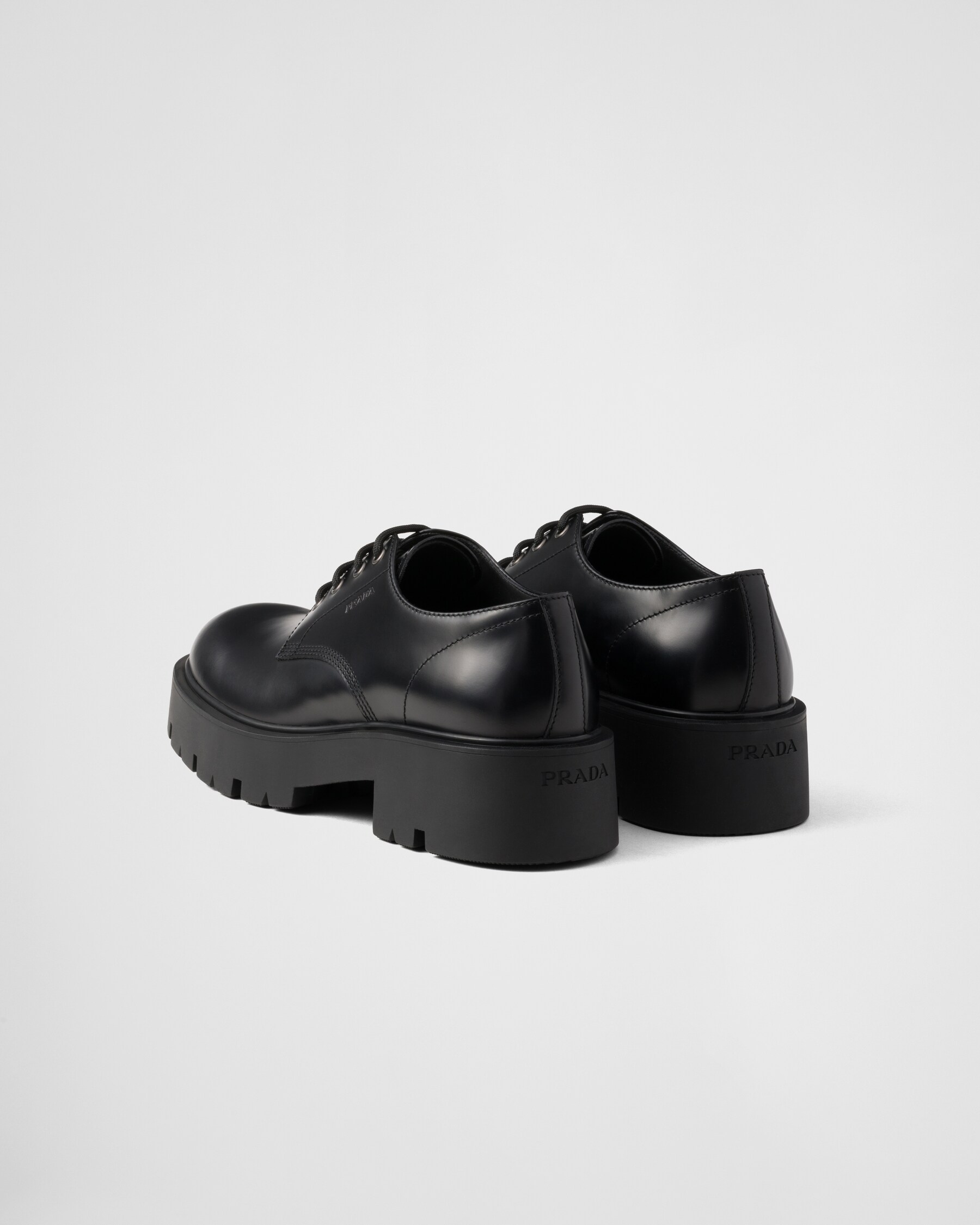 Black Brushed Leather Derby Shoes | PRADA