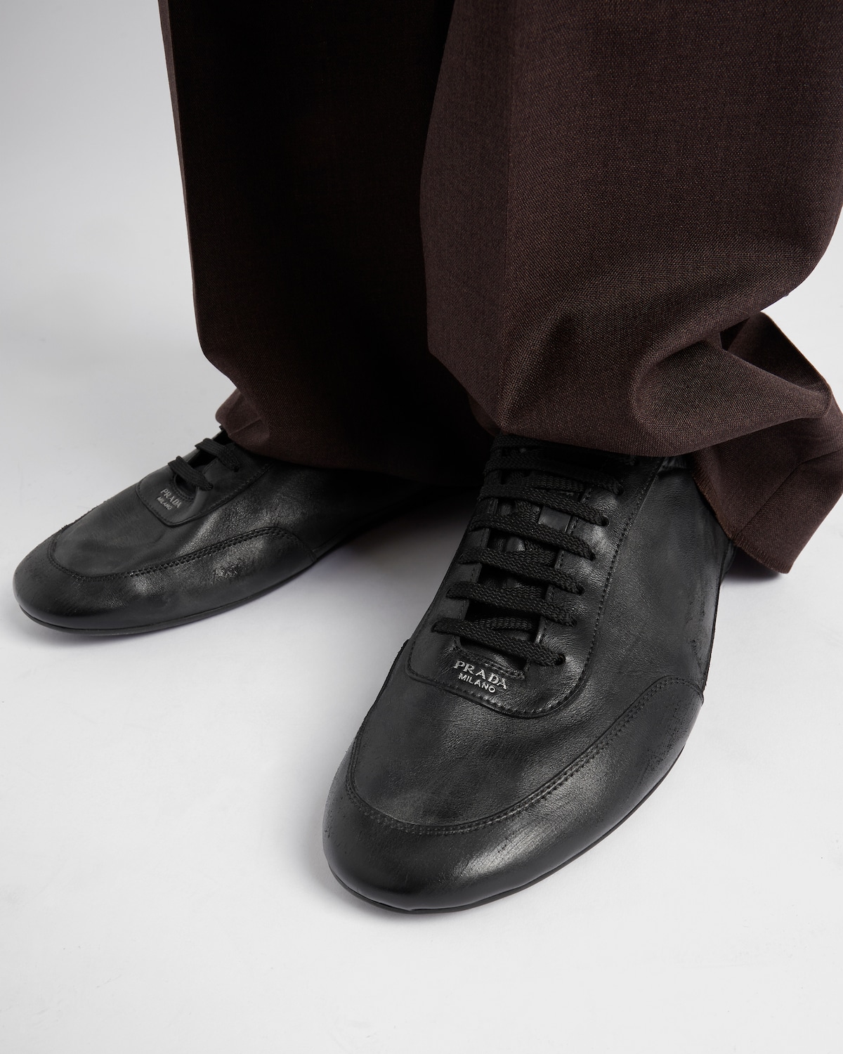 Black Collapse Leather Sneakers | PRADA