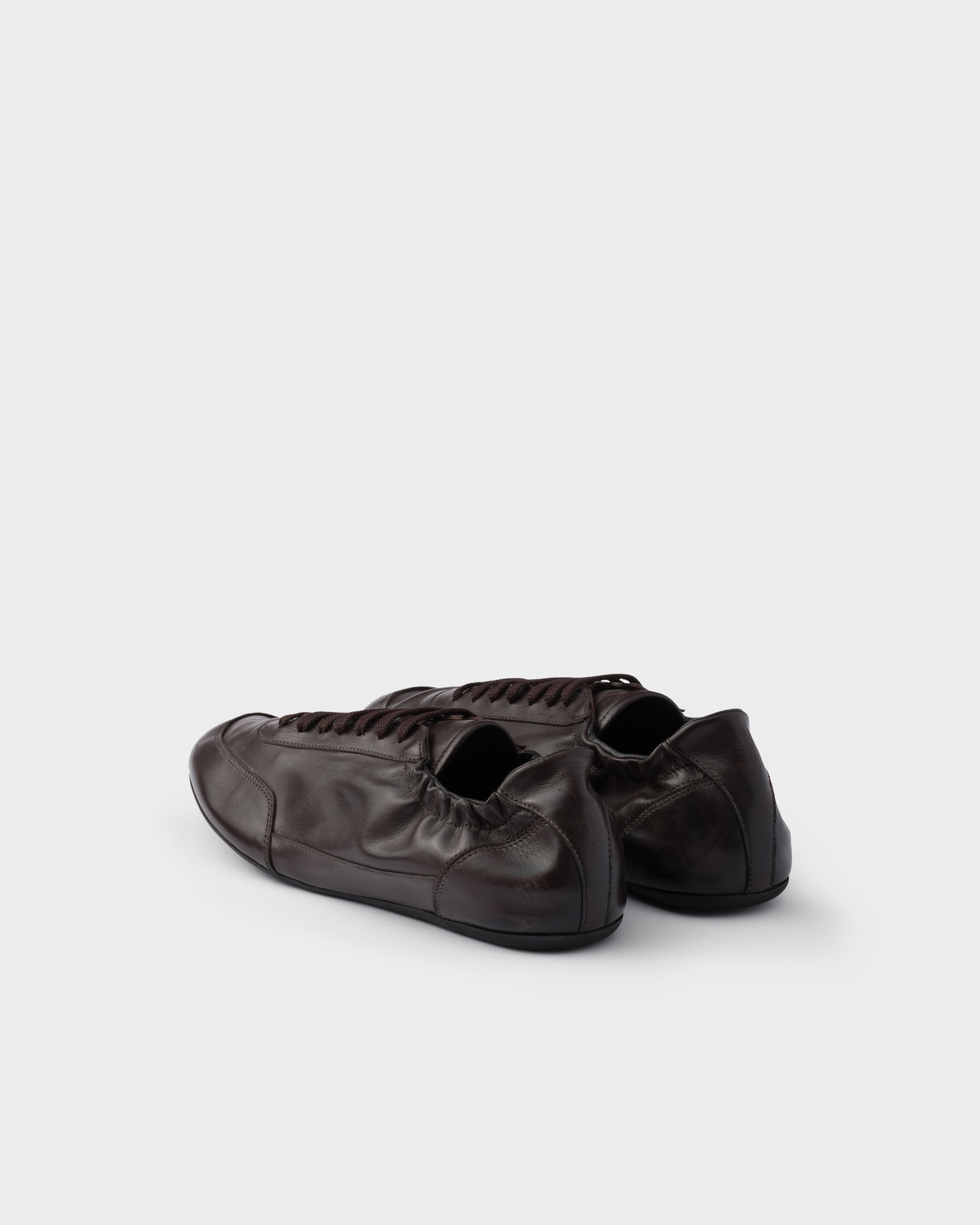 Dark Brown Collapse Leather Sneakers | PRADA