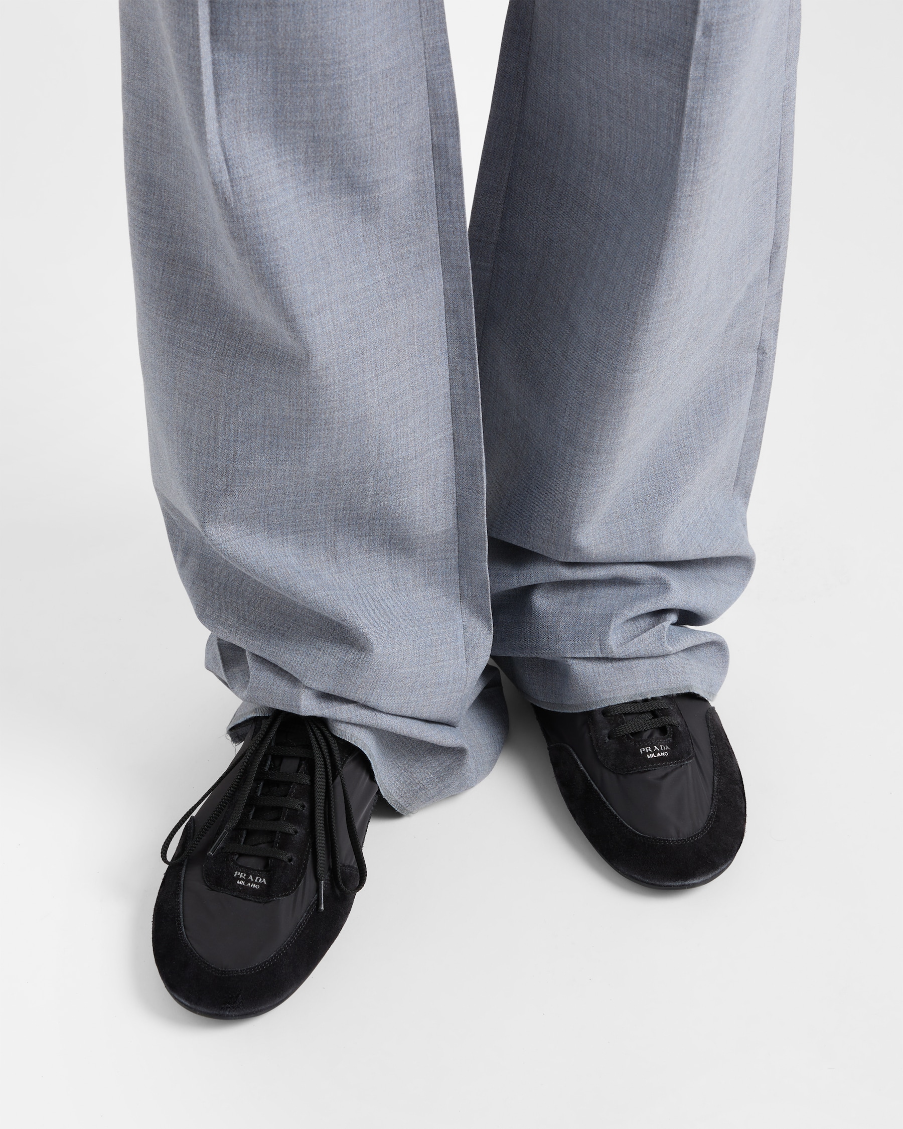 Black Collapse Re-nylon And Suede Elasticized Sneakers | PRADA