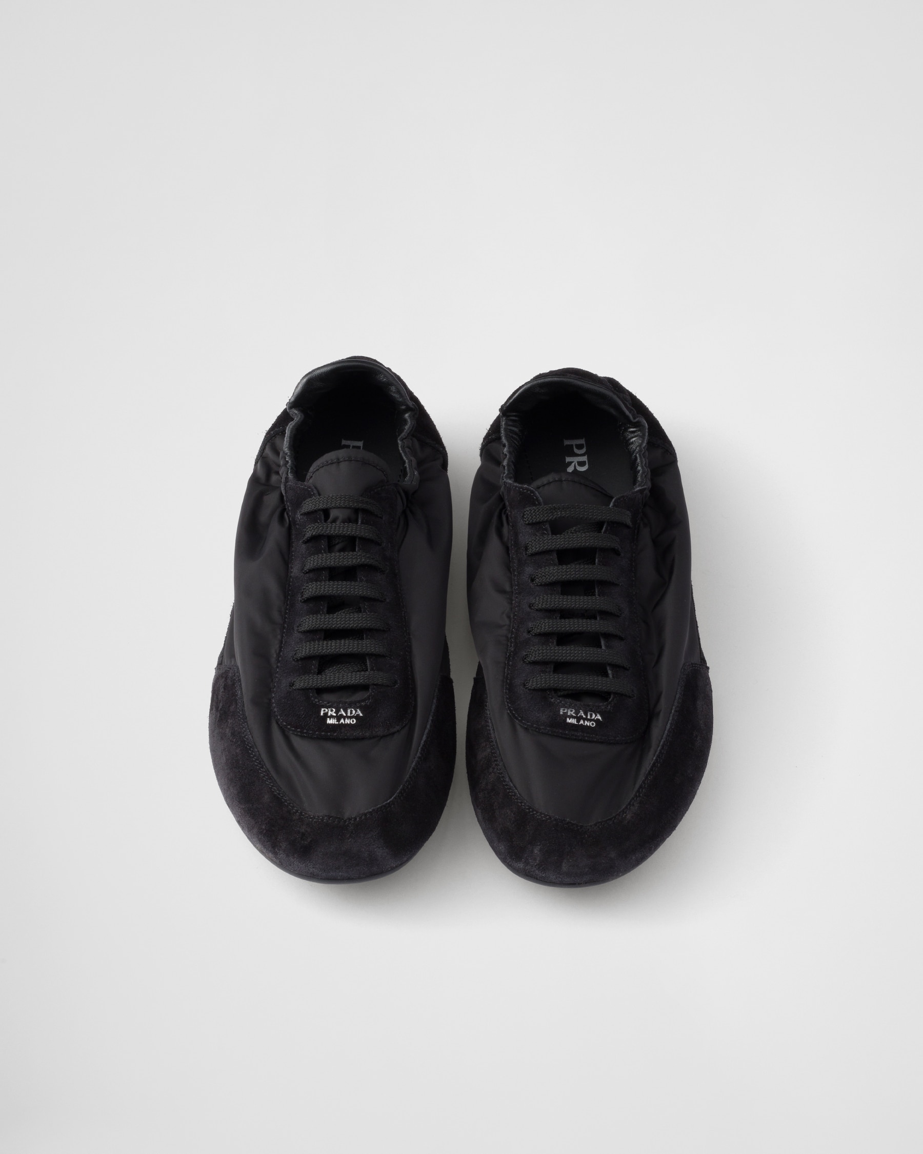 Black Collapse Re-nylon And Suede Elasticized Sneakers | PRADA