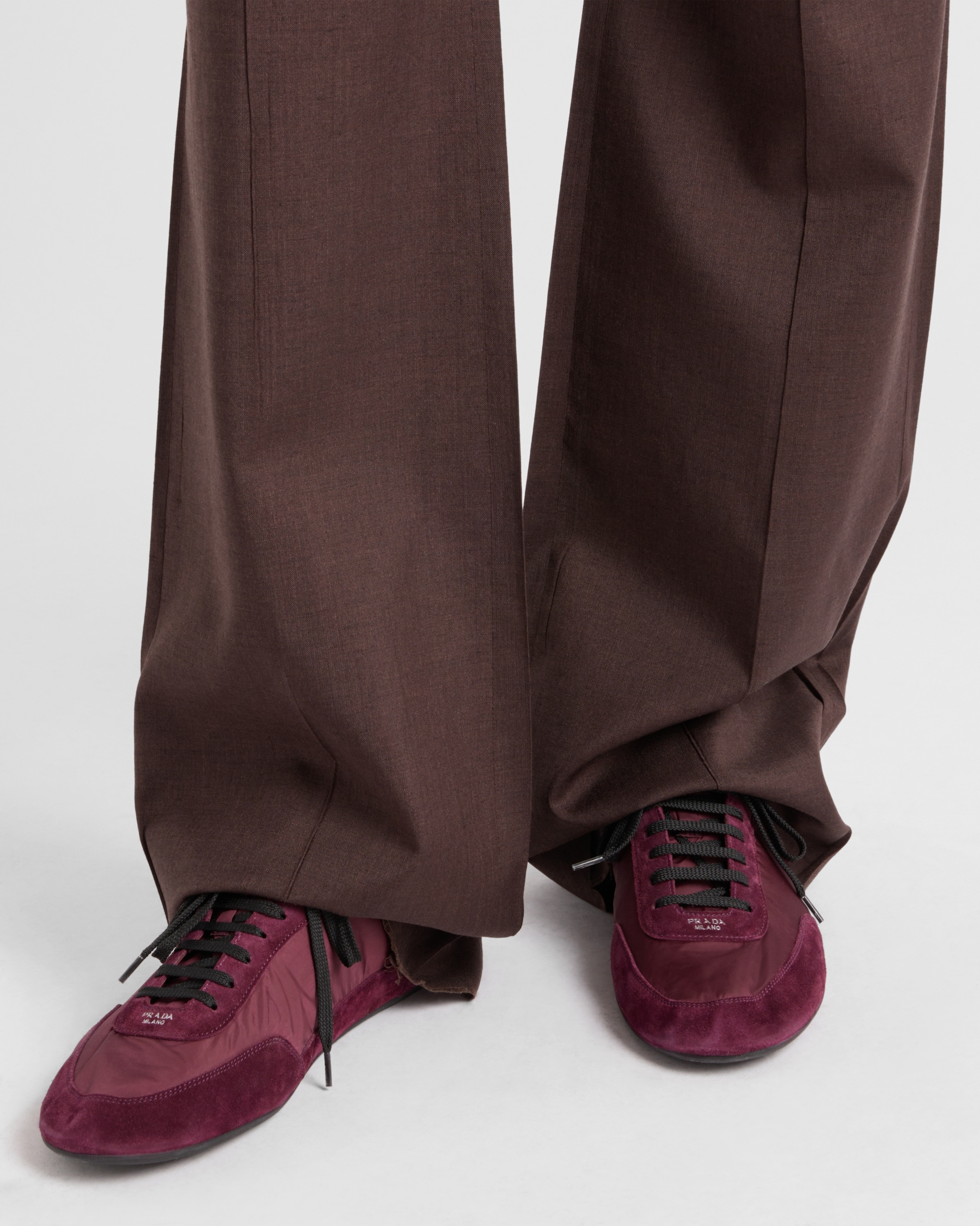 Burgundy Collapse Re-nylon And Suede Elasticized Sneakers | PRADA