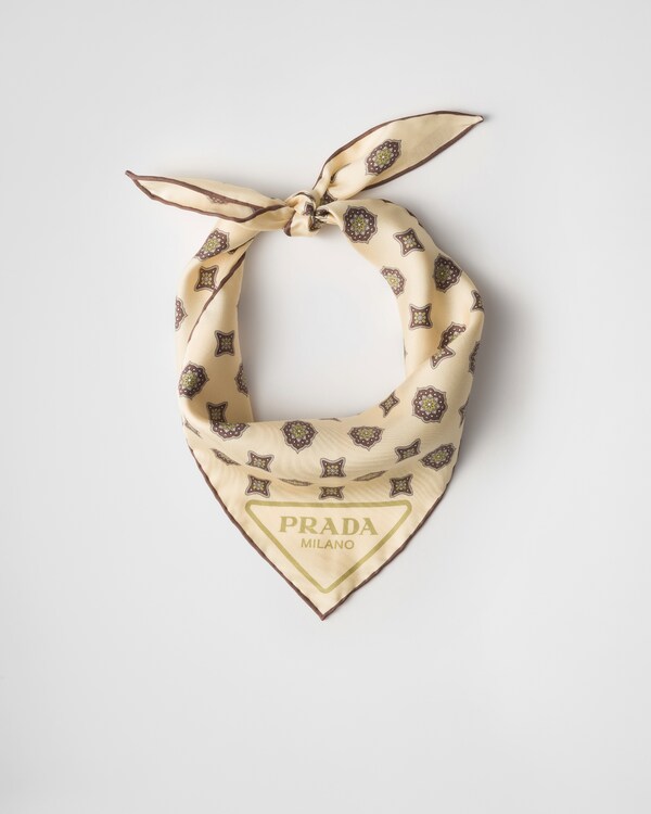 Cream Printed Silk Twill Scarf | PRADA