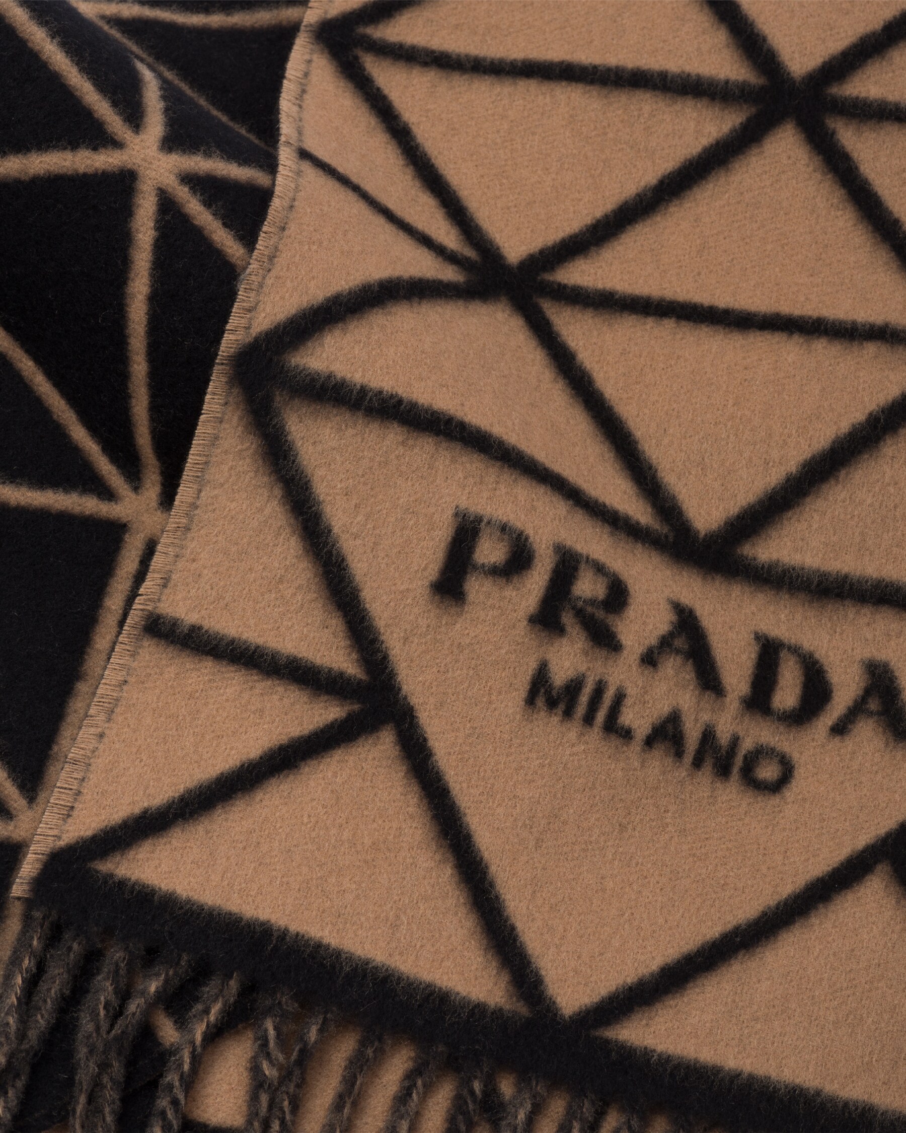 Camel/black Double Cashmere Scarf | PRADA