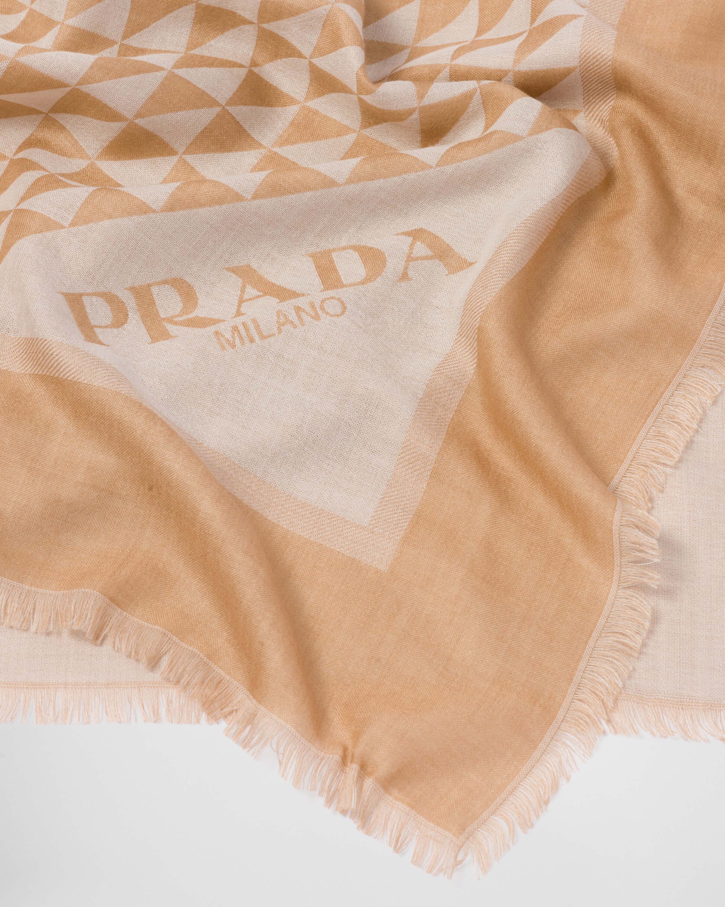 Camel/white Wool And Silk Scarf | PRADA