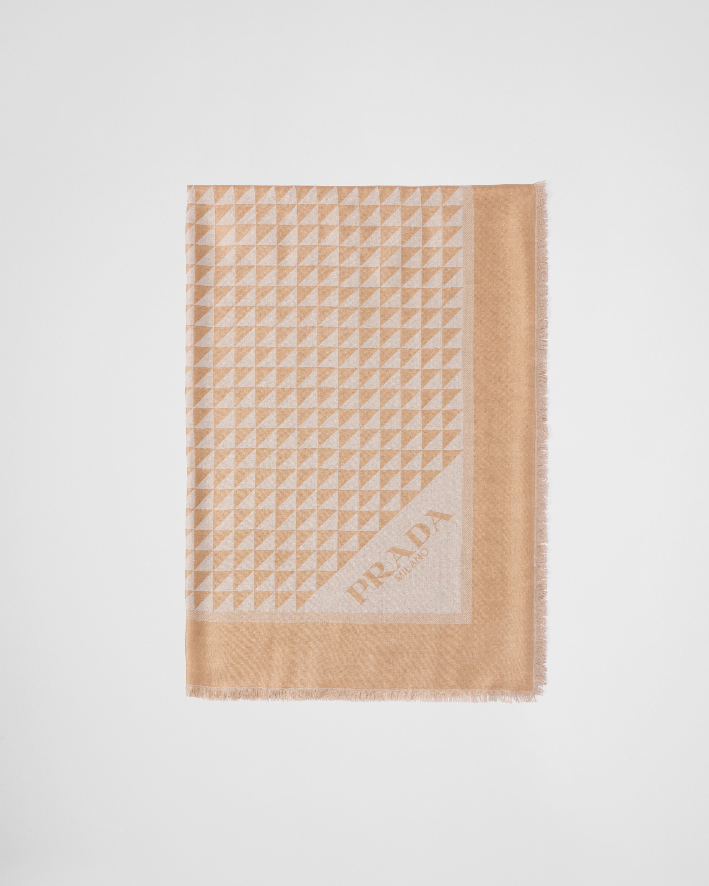 Camel/white Wool And Silk Scarf | PRADA