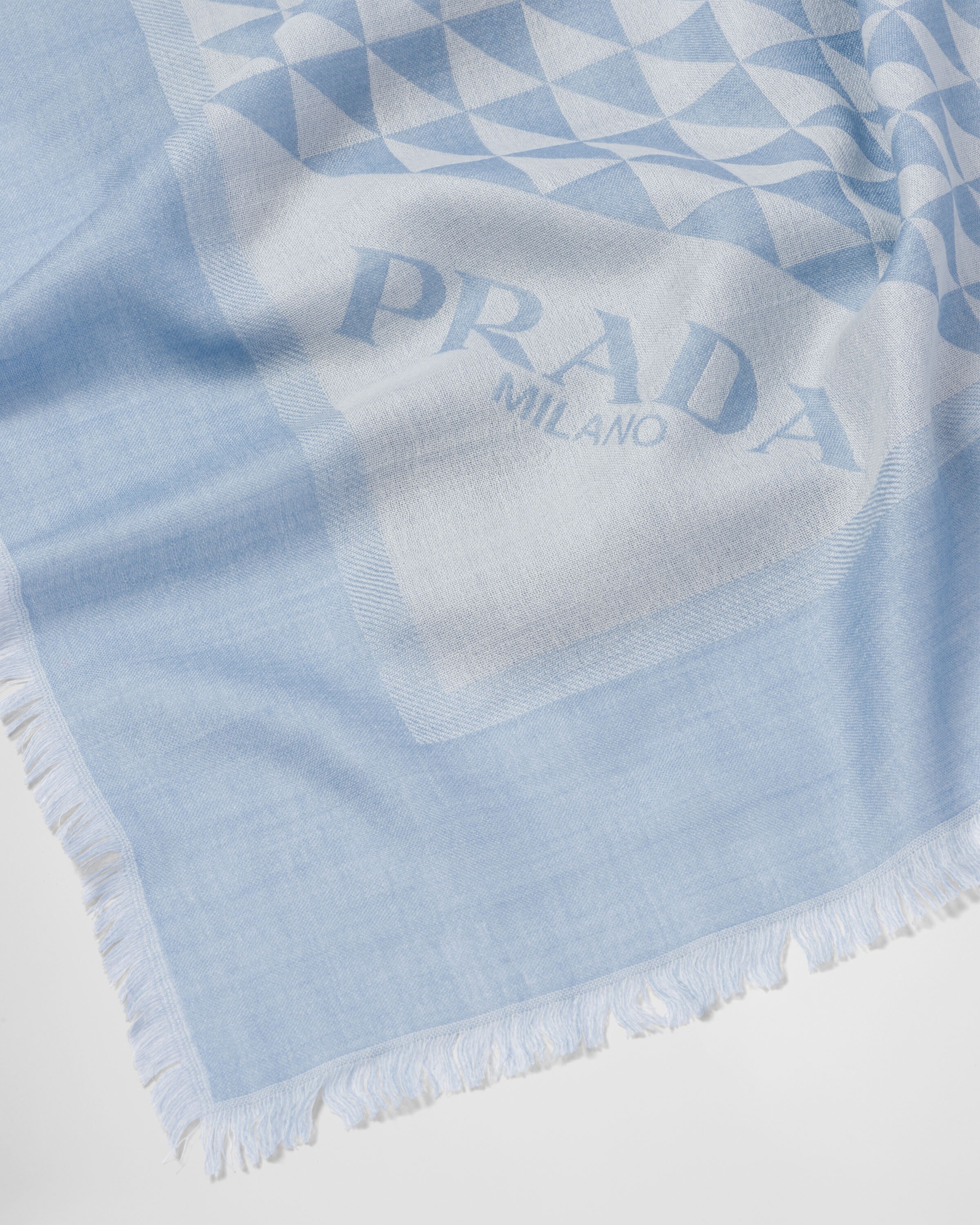 Sky Blue/white Wool And Silk Scarf | PRADA