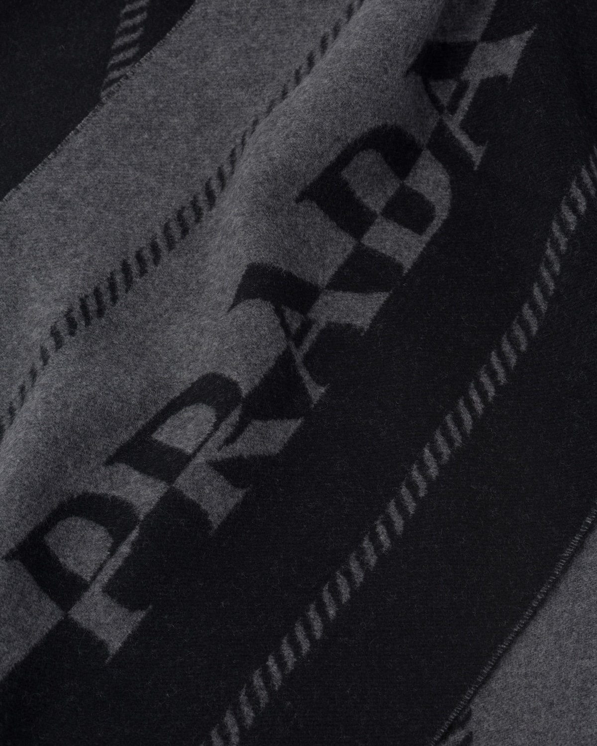 Slate Gray/black Small Wool Scarf With Jacquard Logo | PRADA