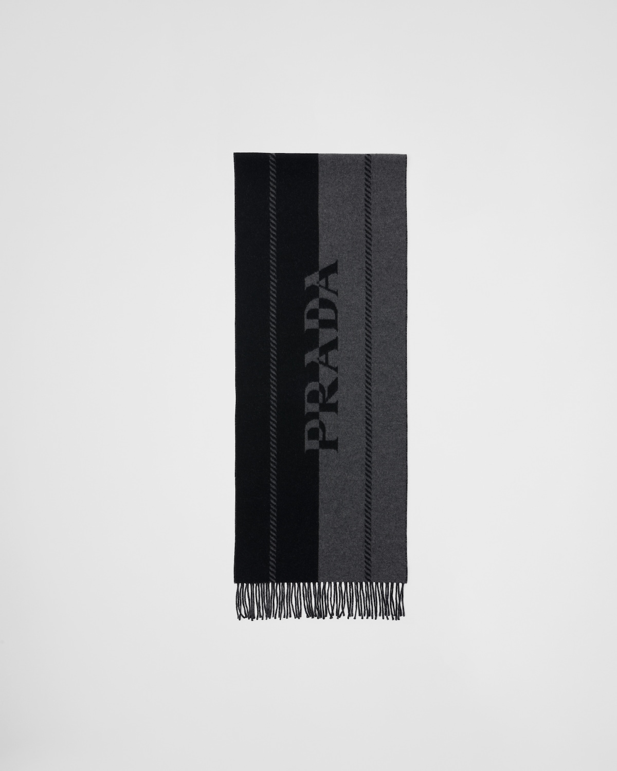 Slate Gray/black Small Wool Scarf With Jacquard Logo | PRADA