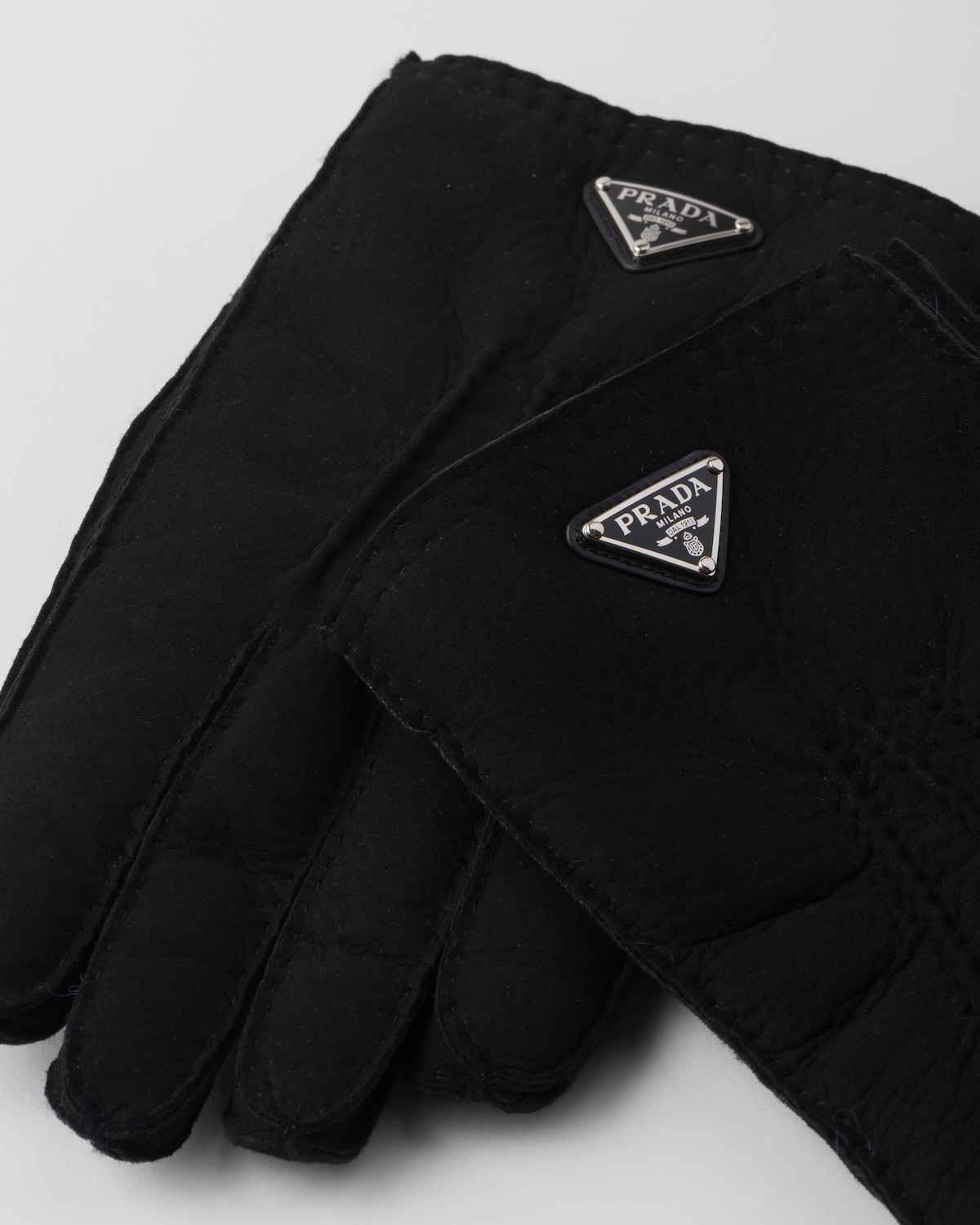 Black Suede Sheepskin Gloves | PRADA