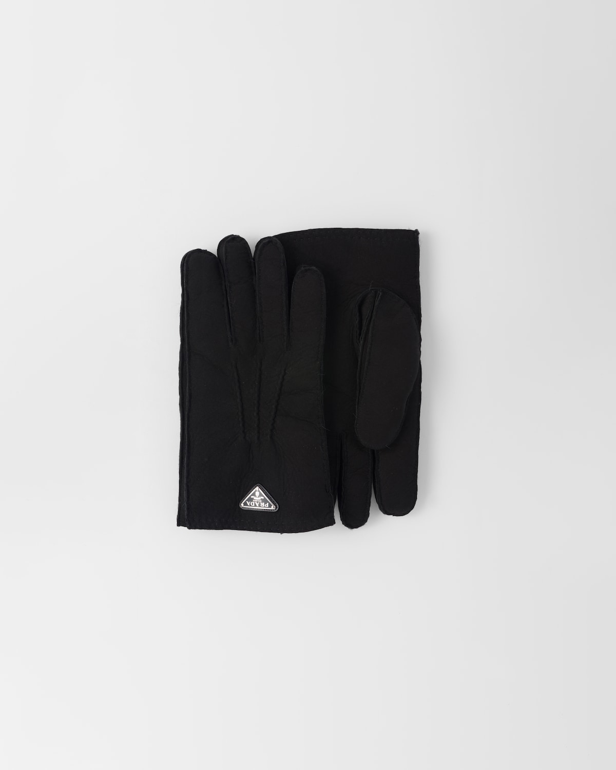 Black Suede Sheepskin Gloves | PRADA