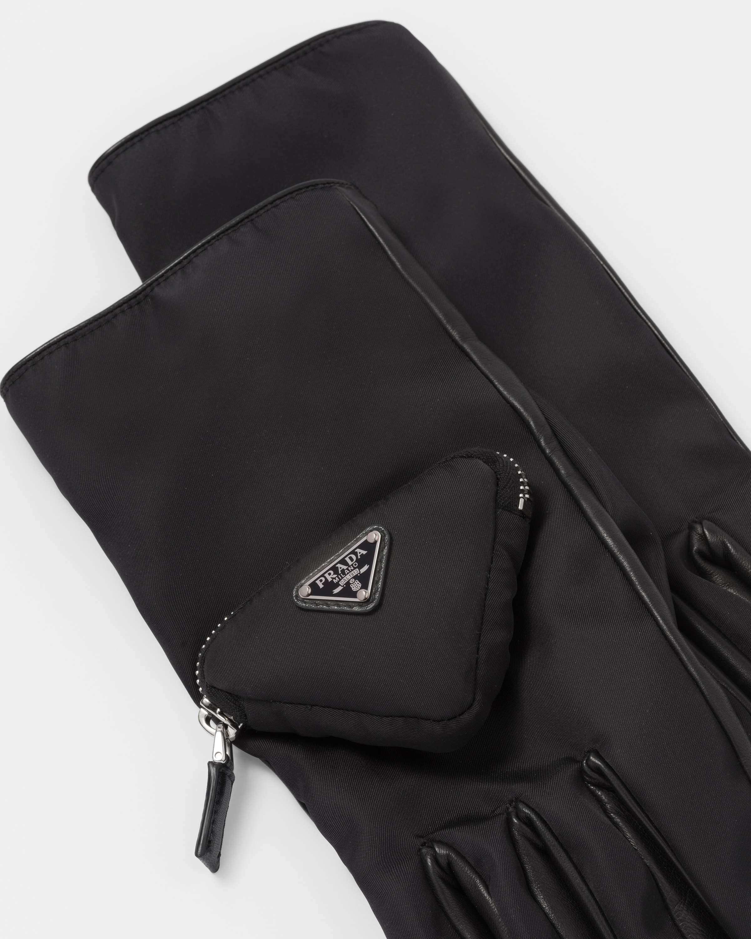 Black Re-nylon And Napa Leather Gloves | PRADA