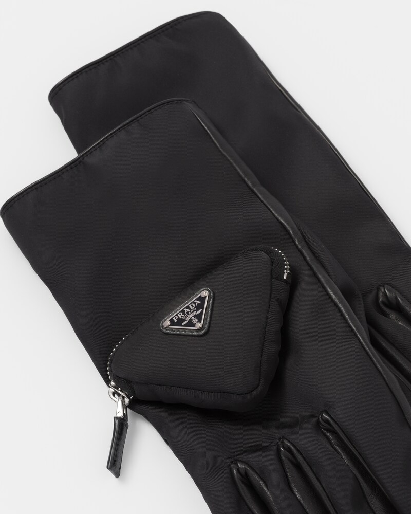 Black Re-nylon And Napa Leather Gloves | PRADA
