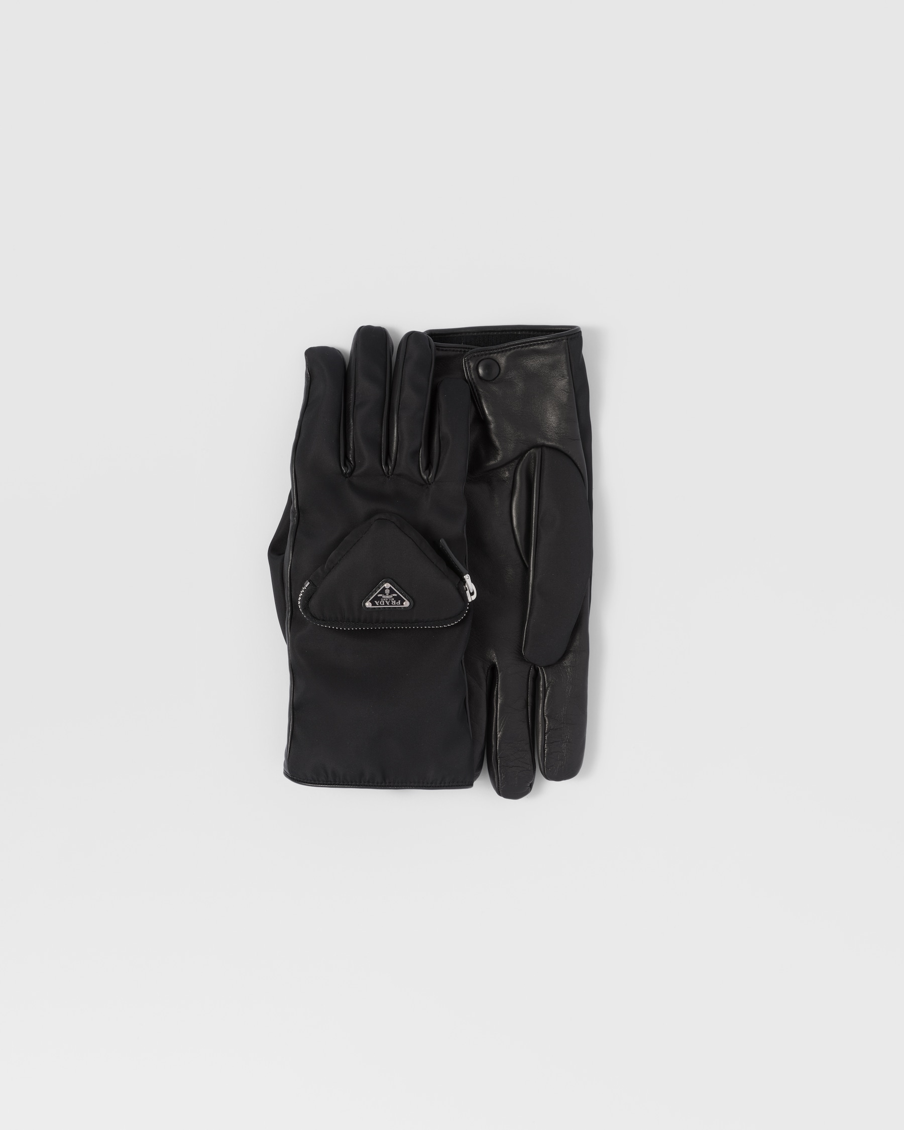 Black Re-nylon And Napa Leather Gloves | PRADA