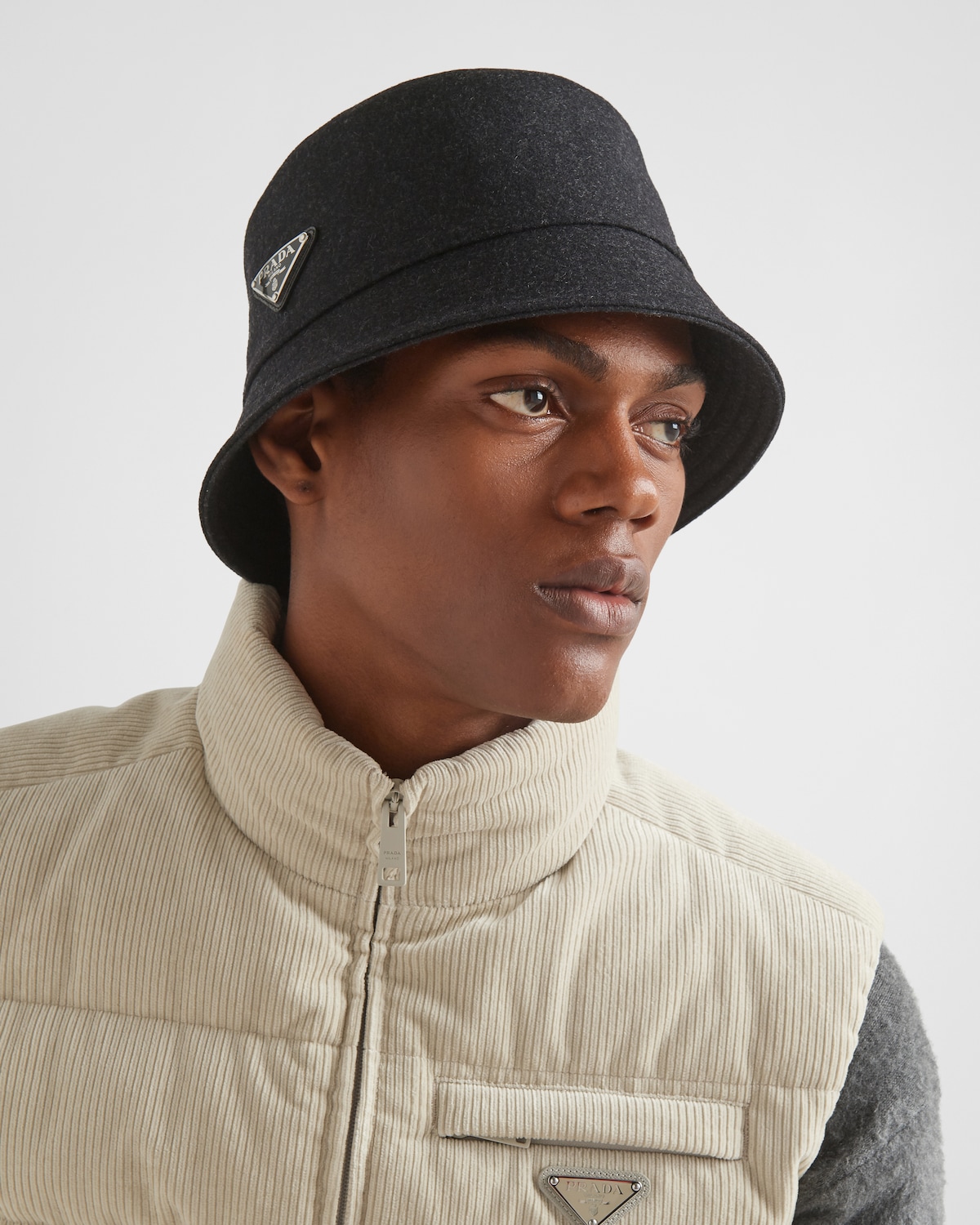 Anthracite Gray Loden Bucket Hat | PRADA