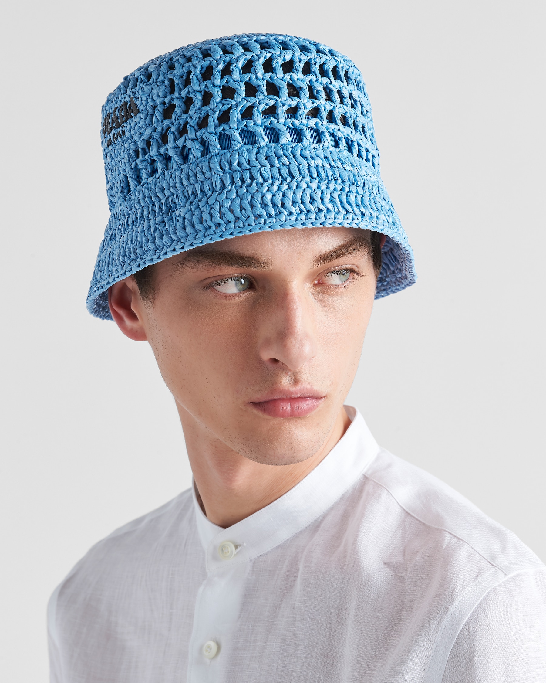 Light Blue Woven Fabric Bucket Hat | PRADA