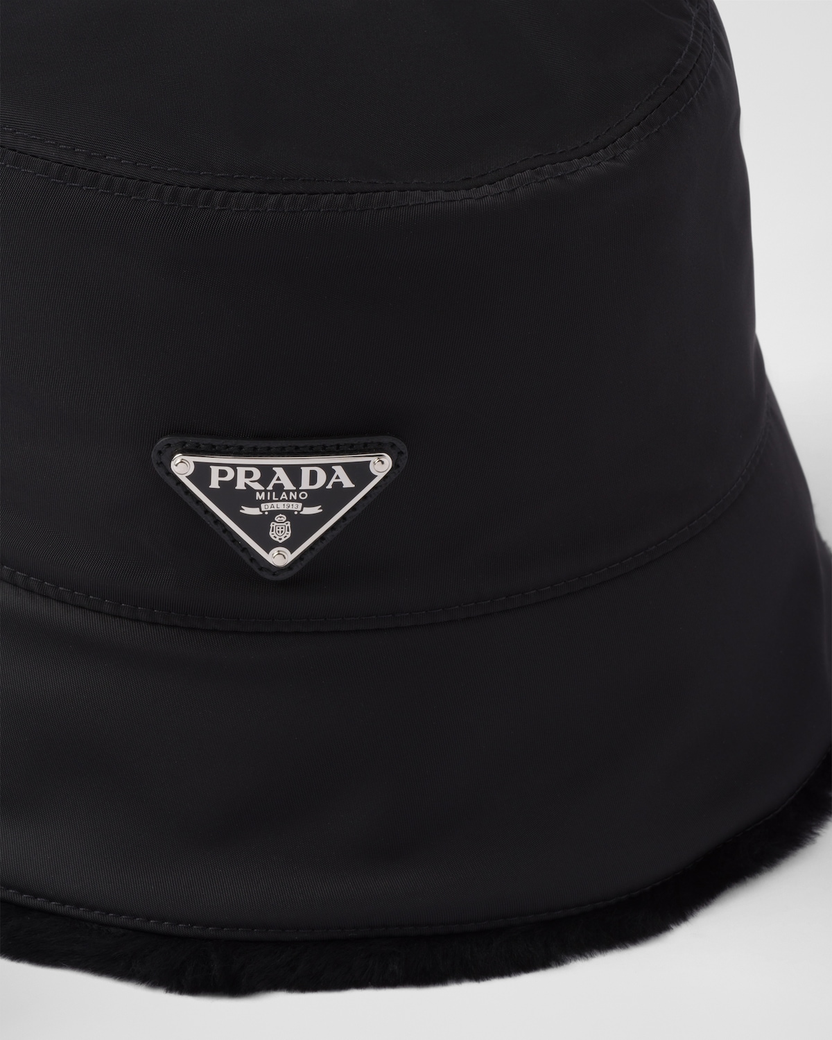Black Re-nylon And Shearling Bucket Hat | PRADA
