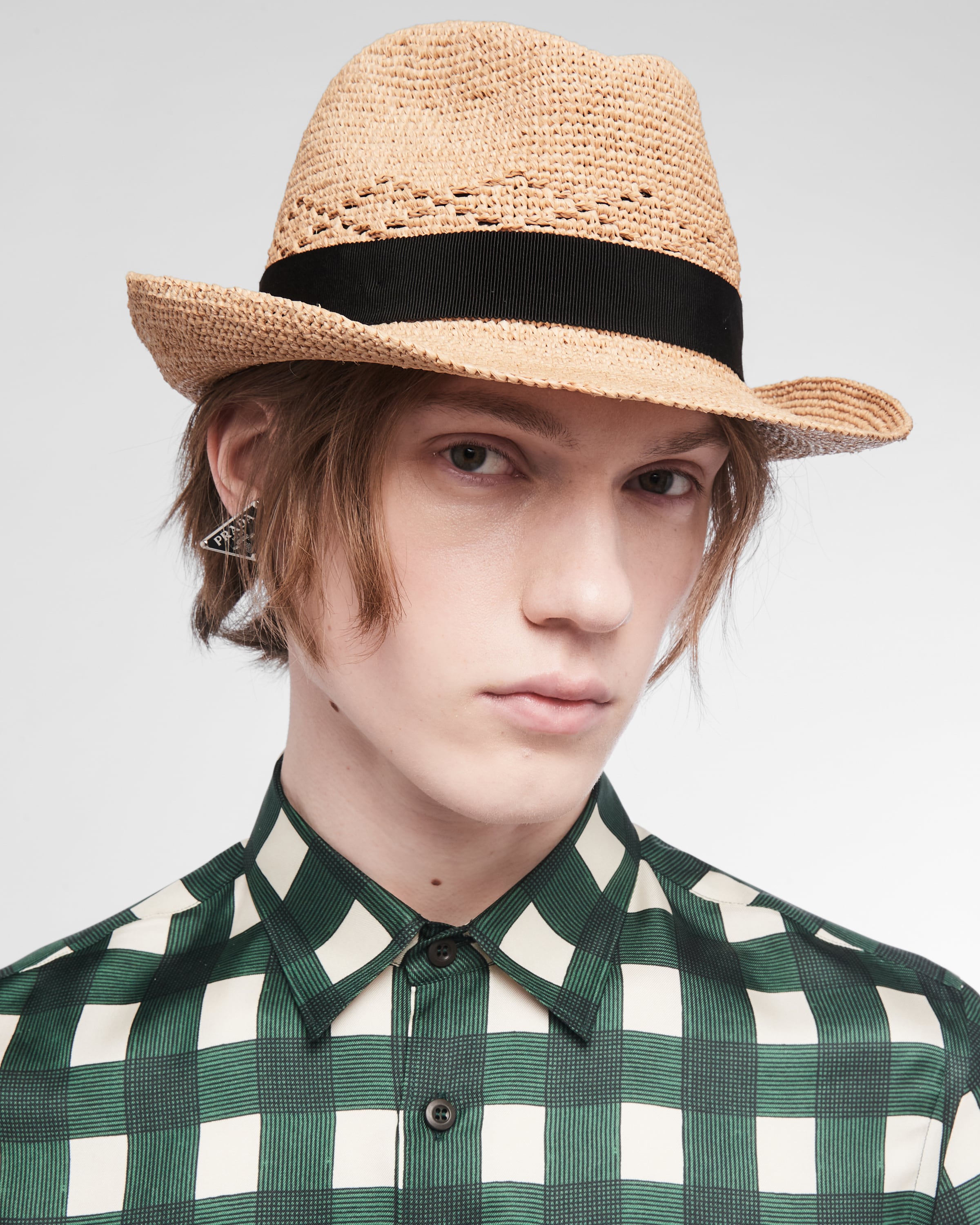 Tan/black Raffia hat | Prada