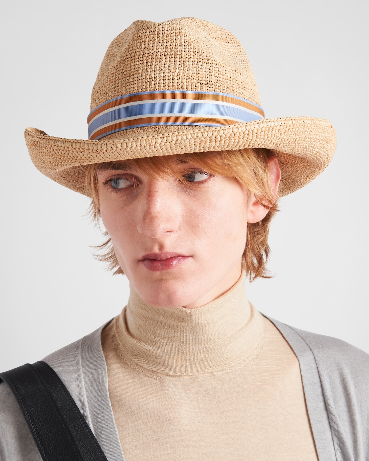 Tan/astral Blue Crochet Hat | PRADA