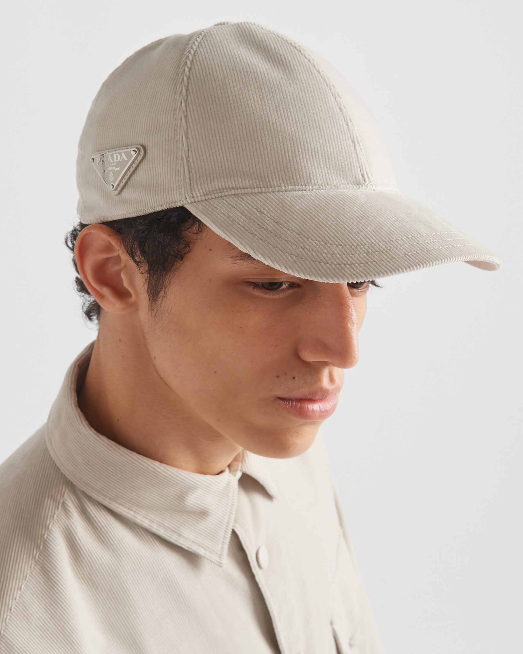Chalk White Corduroy Baseball Cap | PRADA