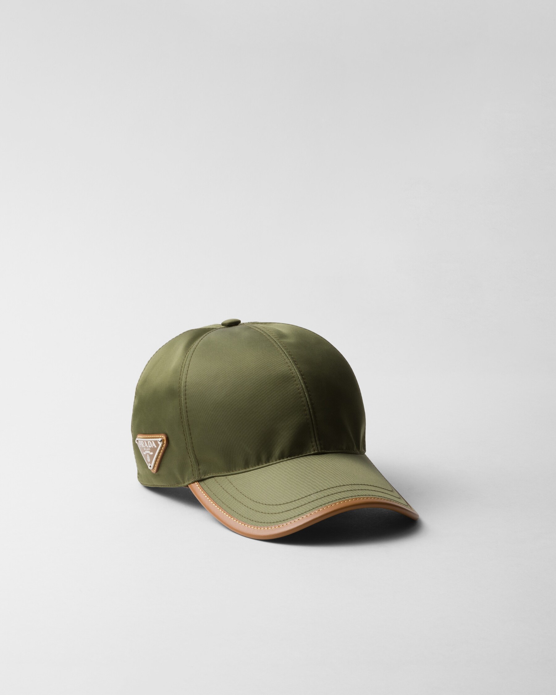 Military/caramel Re-nylon And Leather Baseball Cap | PRADA