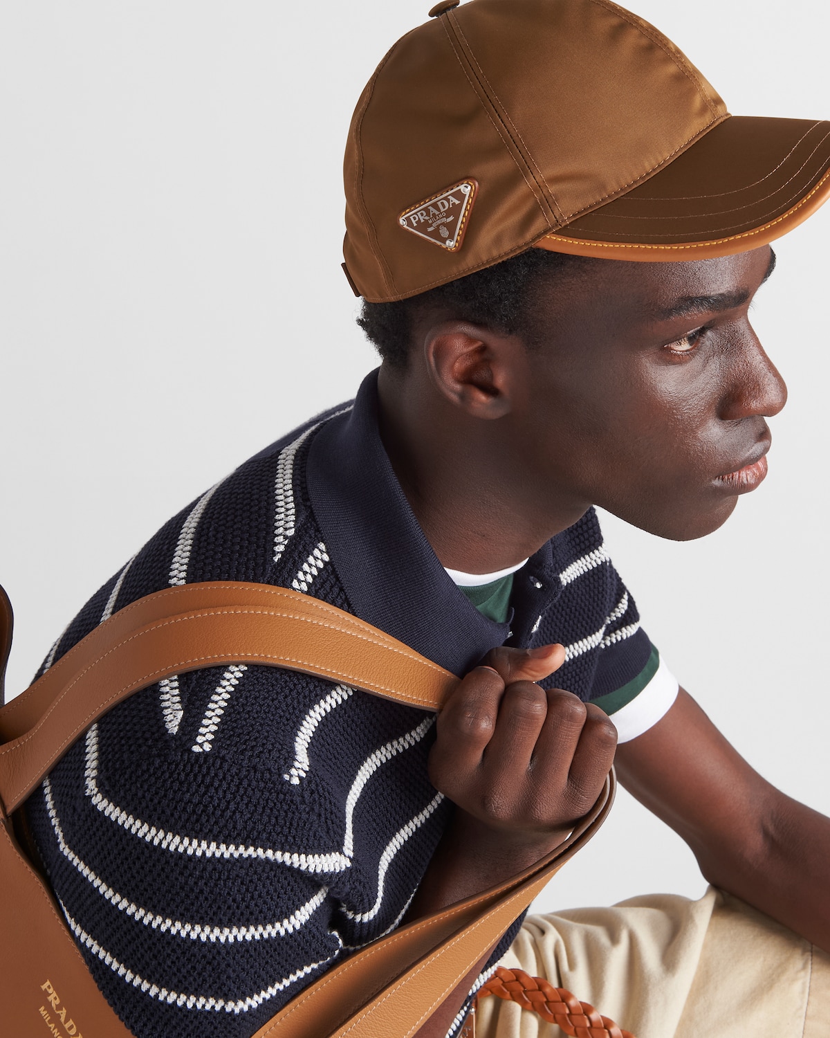 Cork Beige Re-nylon And Leather Baseball Cap | PRADA
