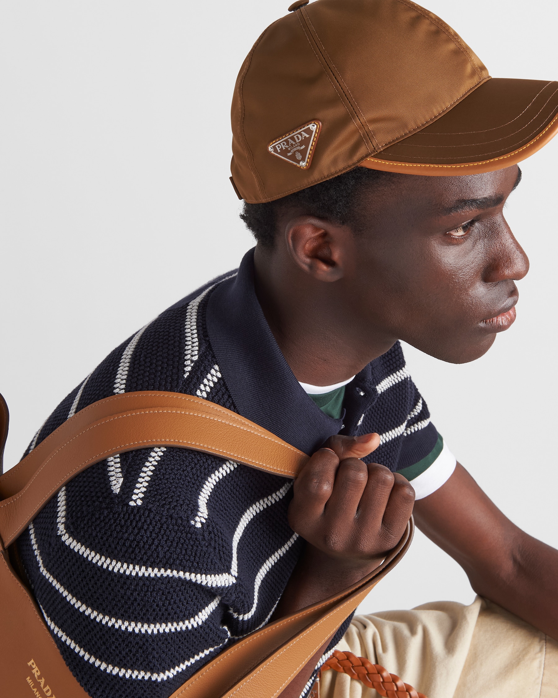 Cork Beige Re-nylon And Leather Baseball Cap | PRADA