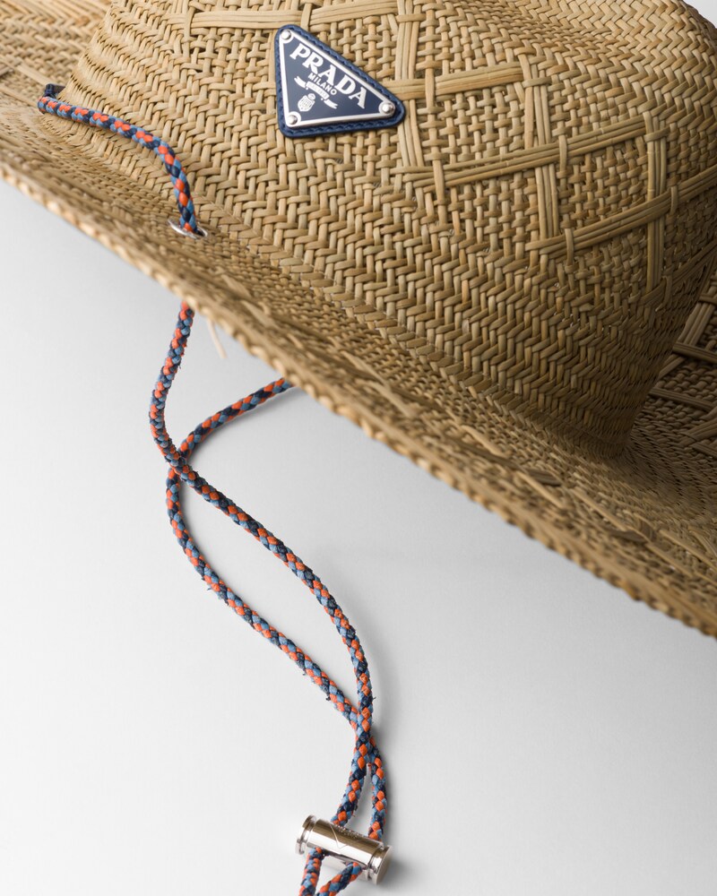 Natural/bright Blue Woven Straw Hat | PRADA