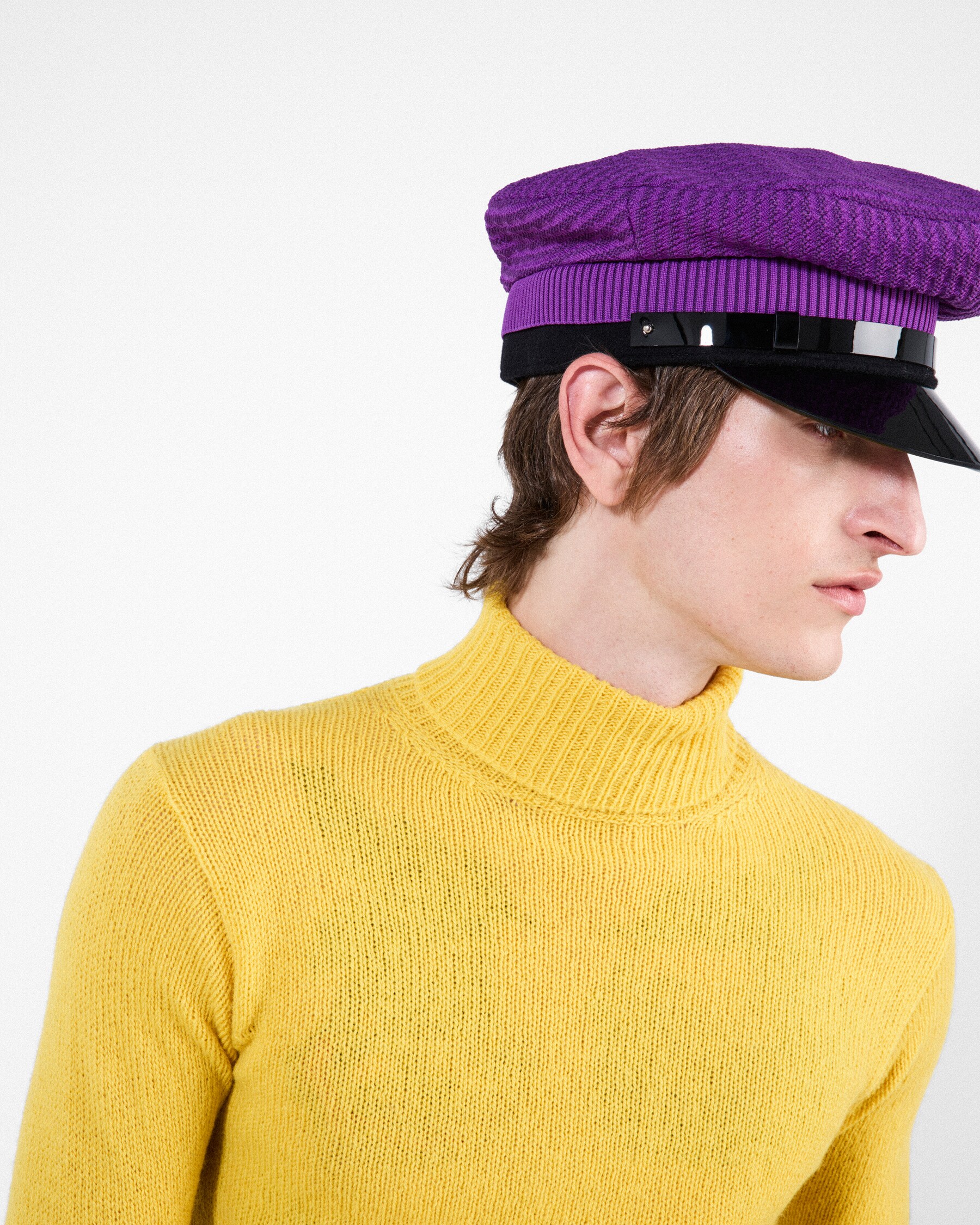 Violet/black Knit And Patent Leather Cap | PRADA