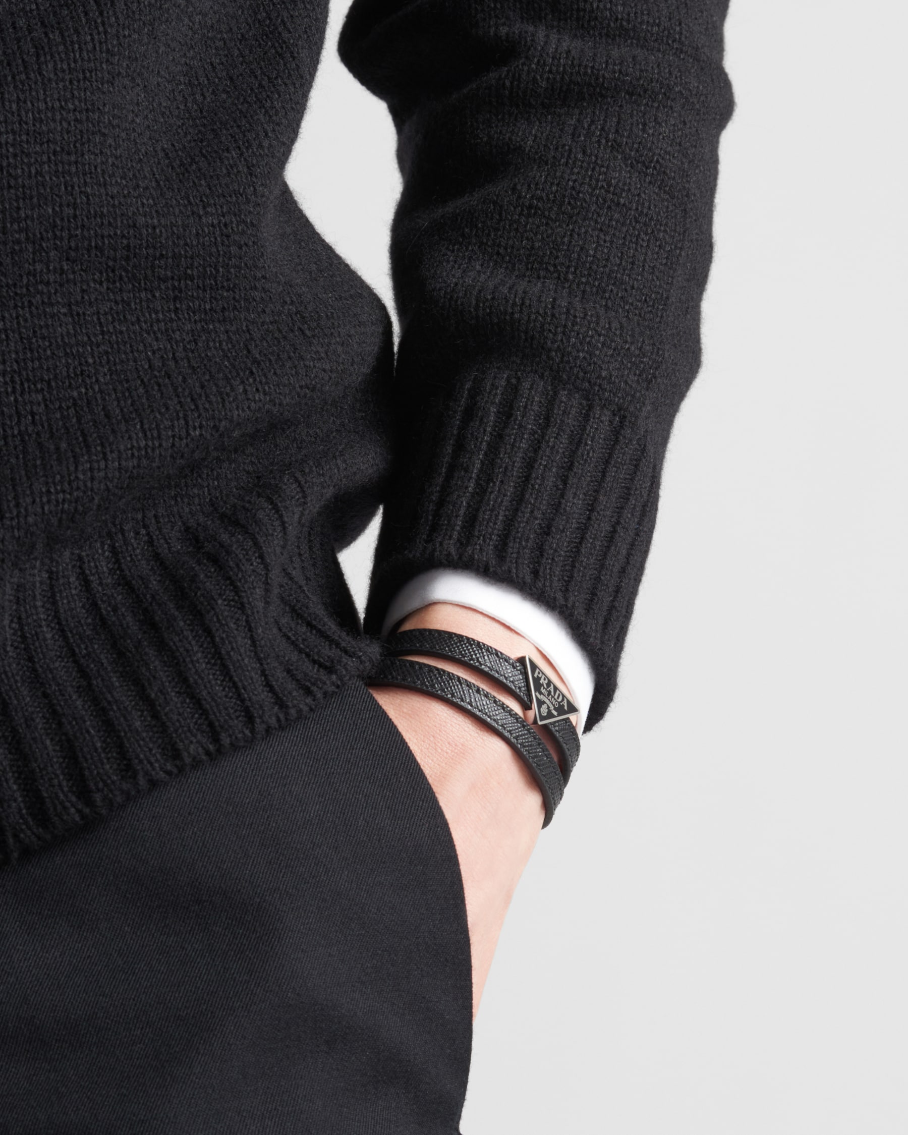 Black Saffiano Leather Bracelet | PRADA - United States
