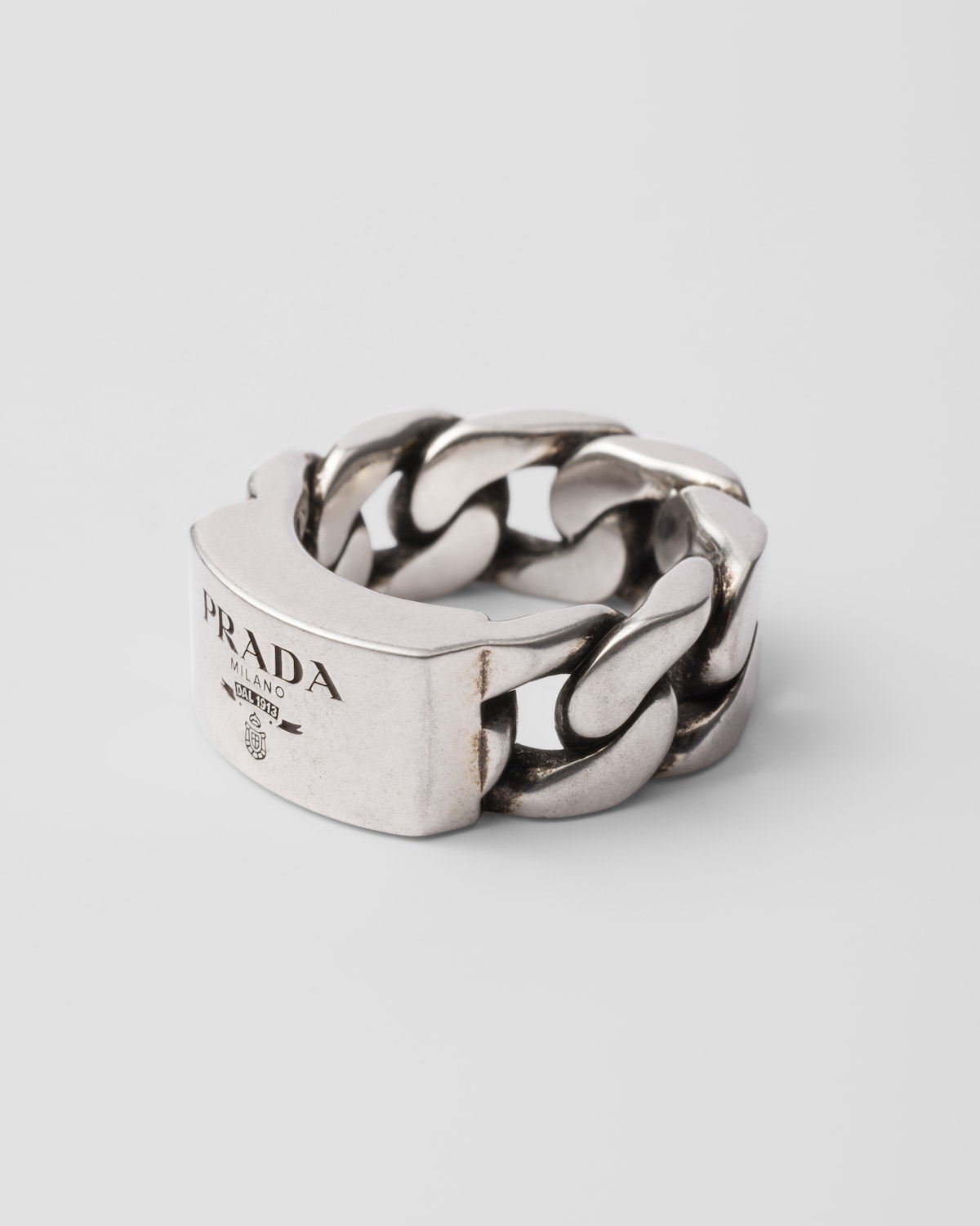 Antiqued Silver Silver Chain Ring | PRADA