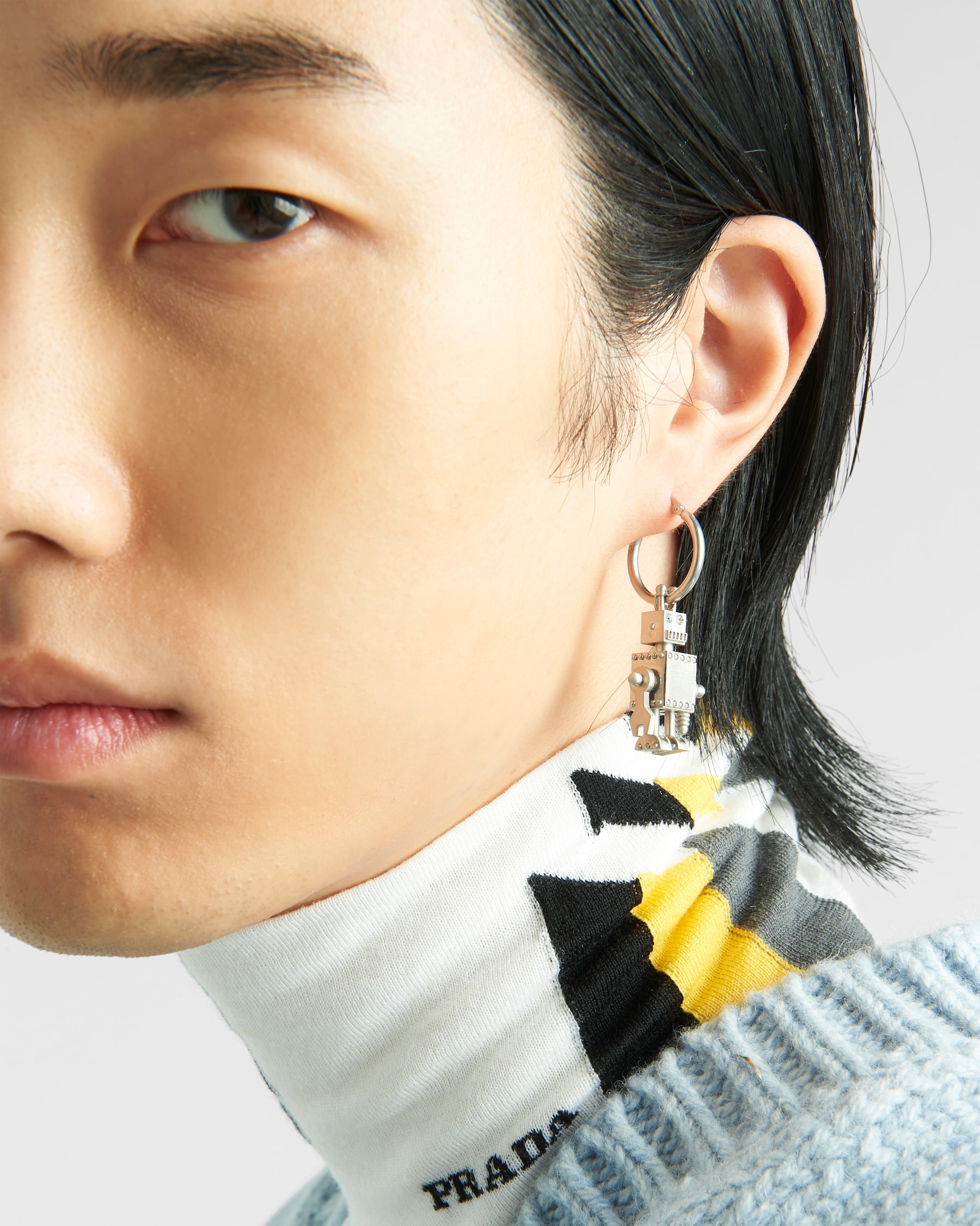 Silver Single Earring With Robot Jewels Pendant | PRADA