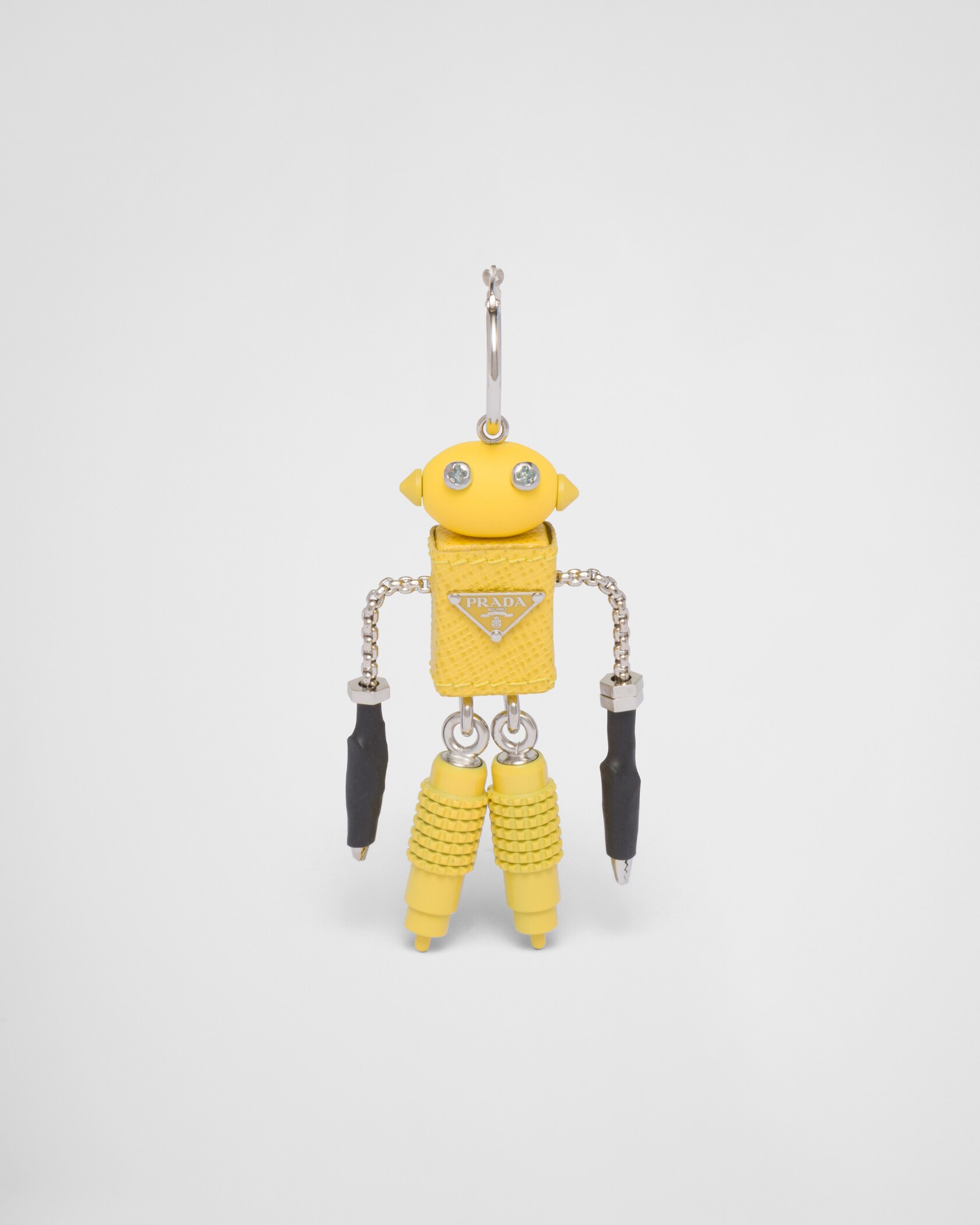 Sunny Yellow Robot Jewels Saffiano Leather And Metal Earrings | PRADA