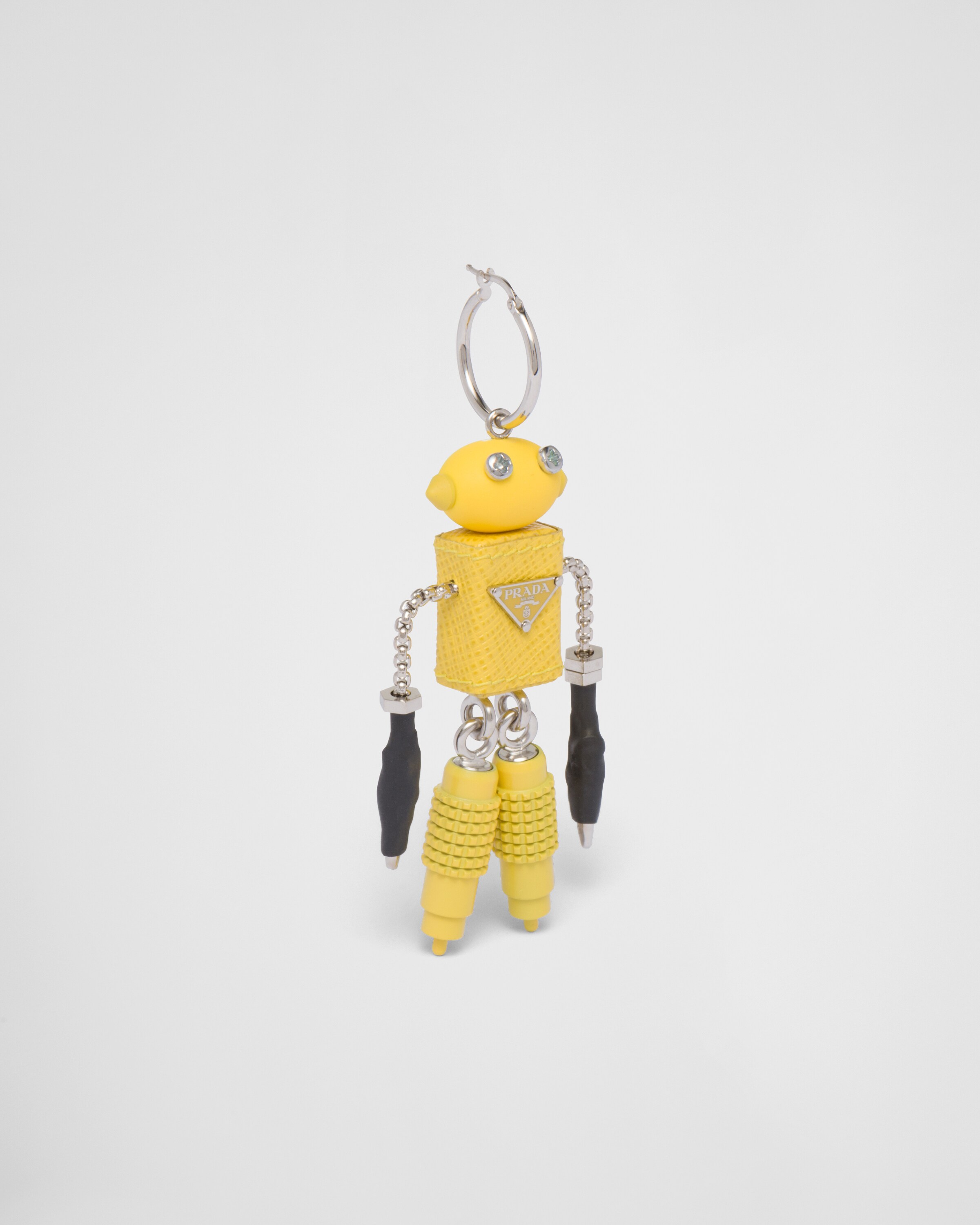 Sunny Yellow Robot Jewels Saffiano leather and metal earrings | Prada