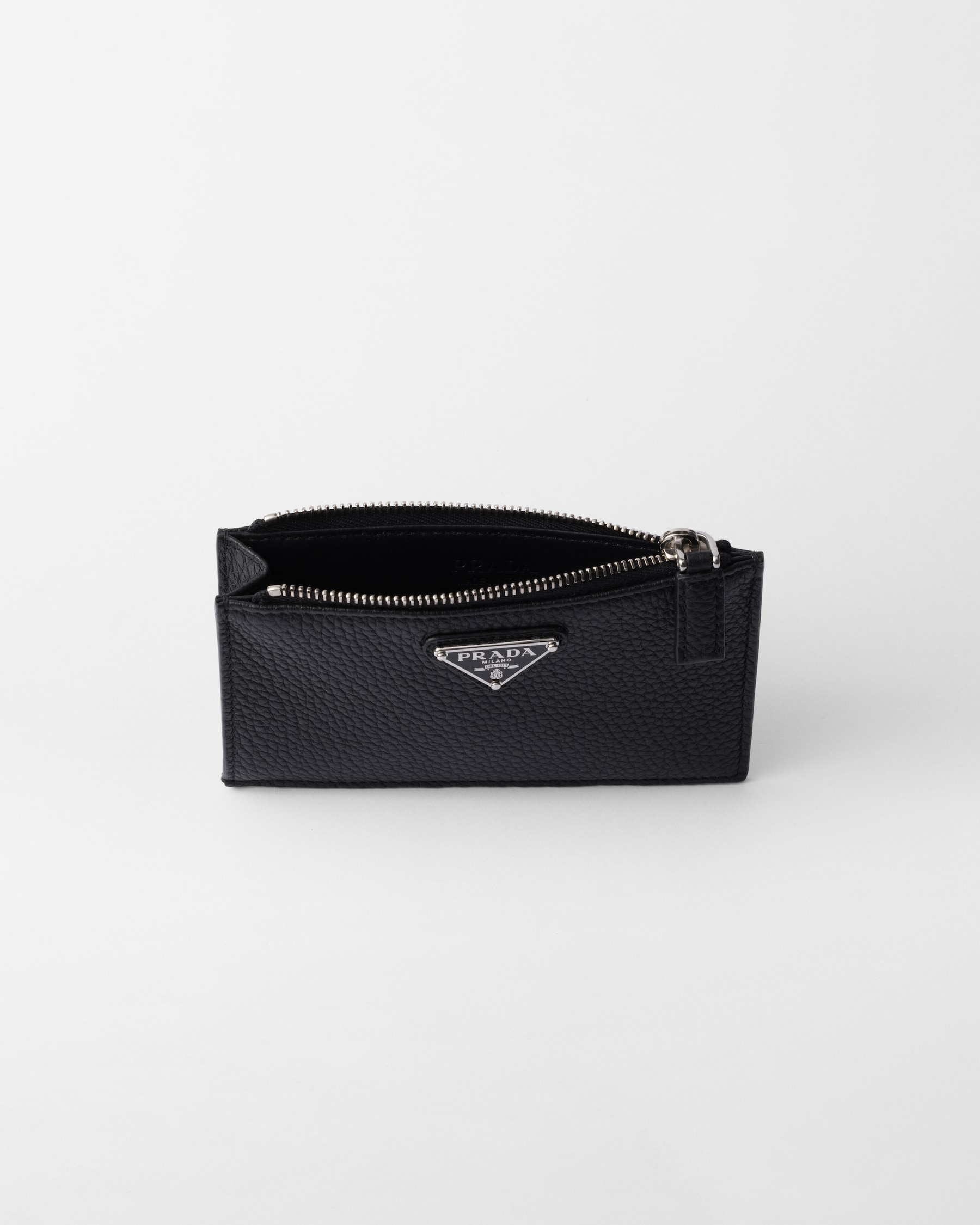 Black Zipper Leather Card Holder | PRADA