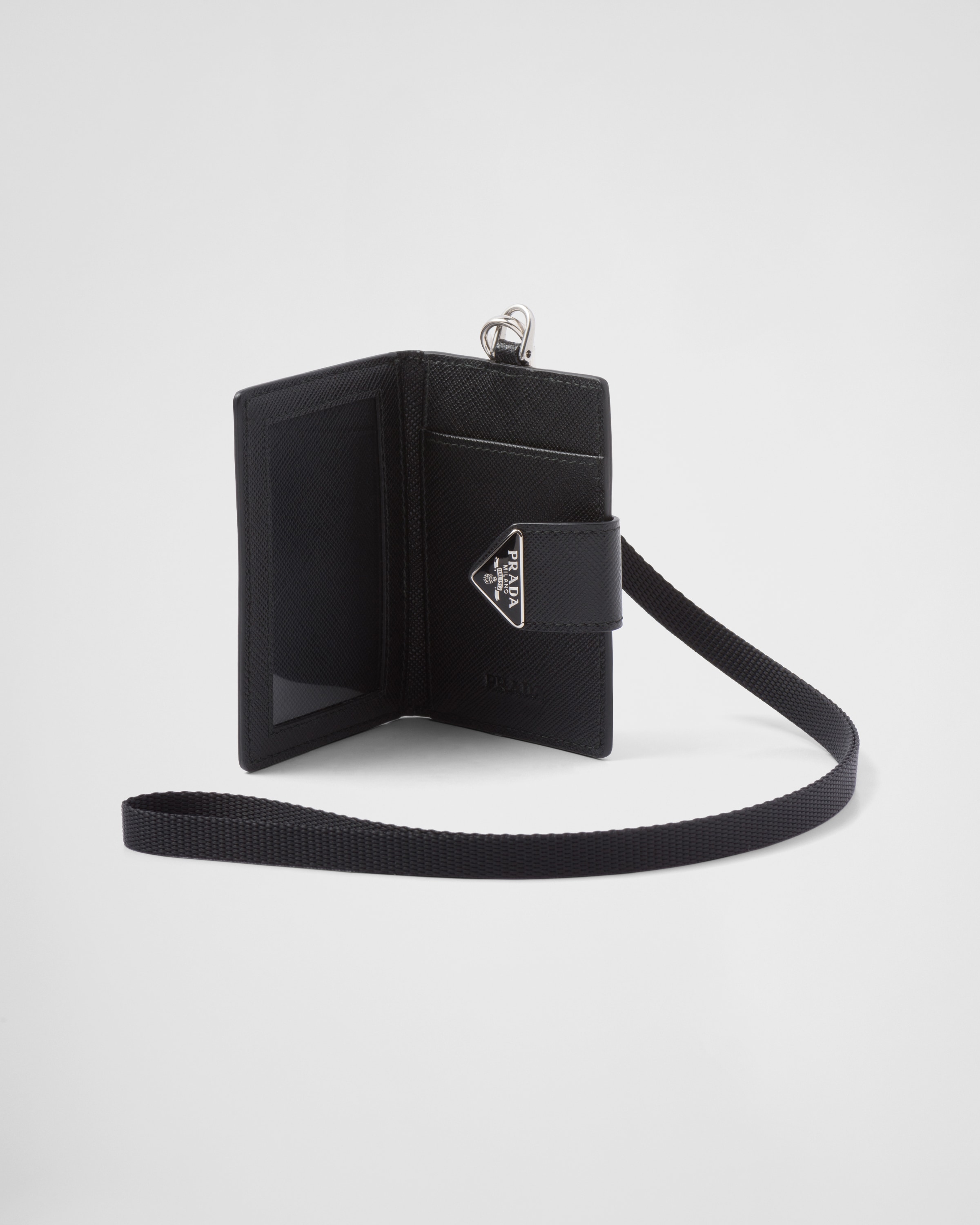 Black Saffiano and leather card holder | Prada