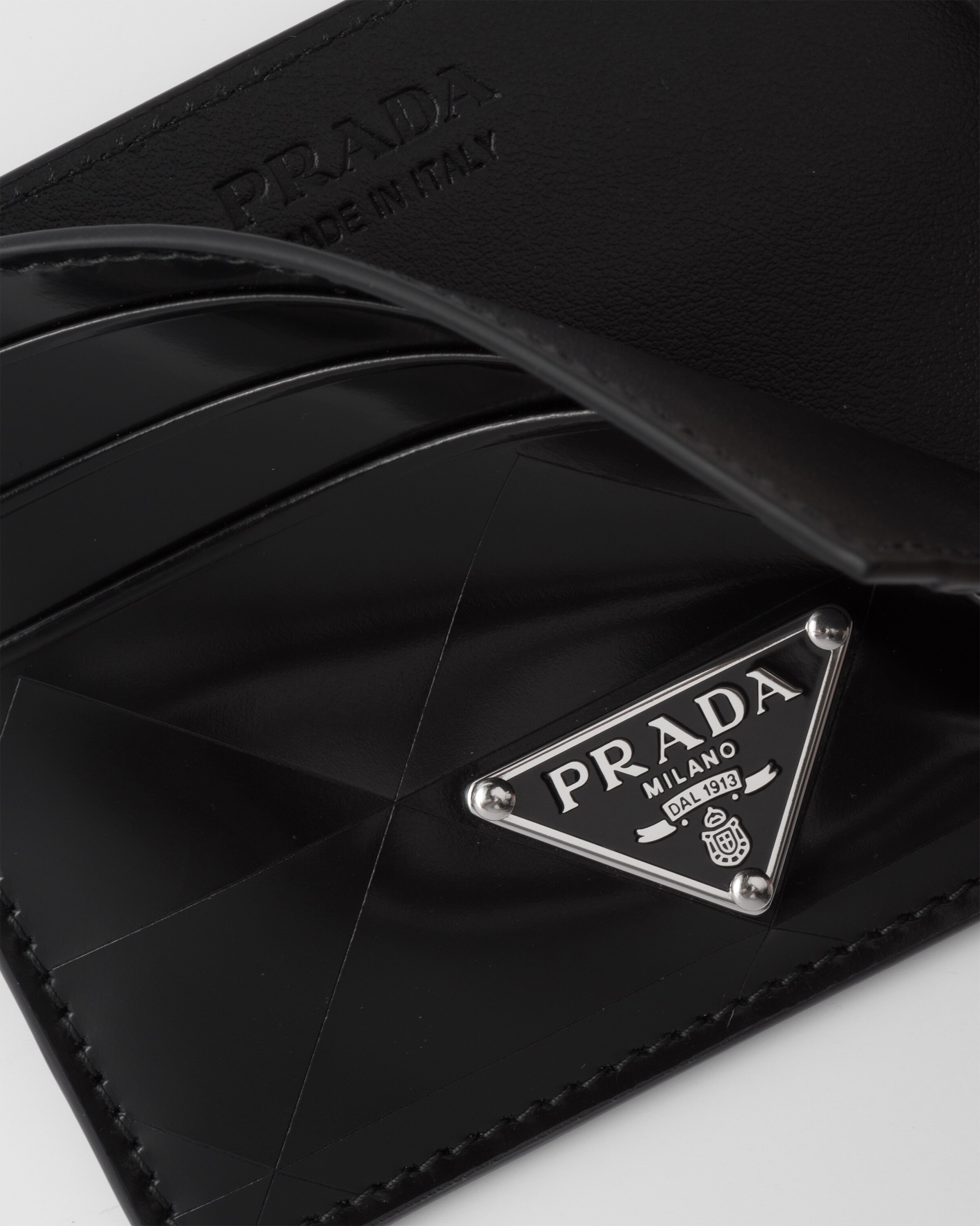 Black Brushed leather card holder | Prada