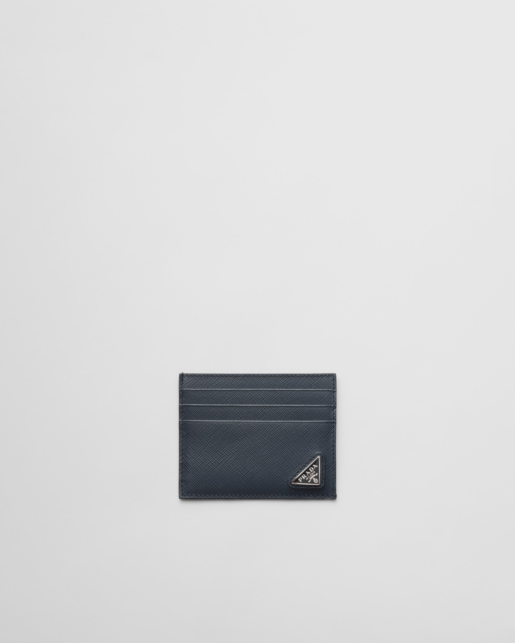 Baltic Blue Saffiano Leather Card Holder | PRADA - United States