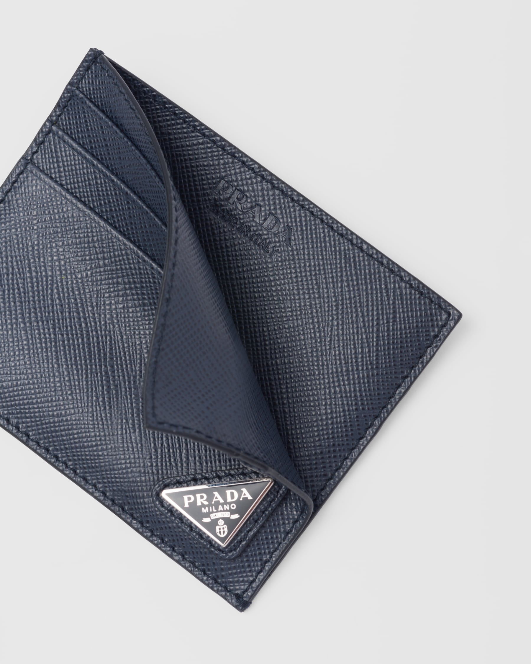 Baltic Blue Saffiano Leather Card Holder | PRADA