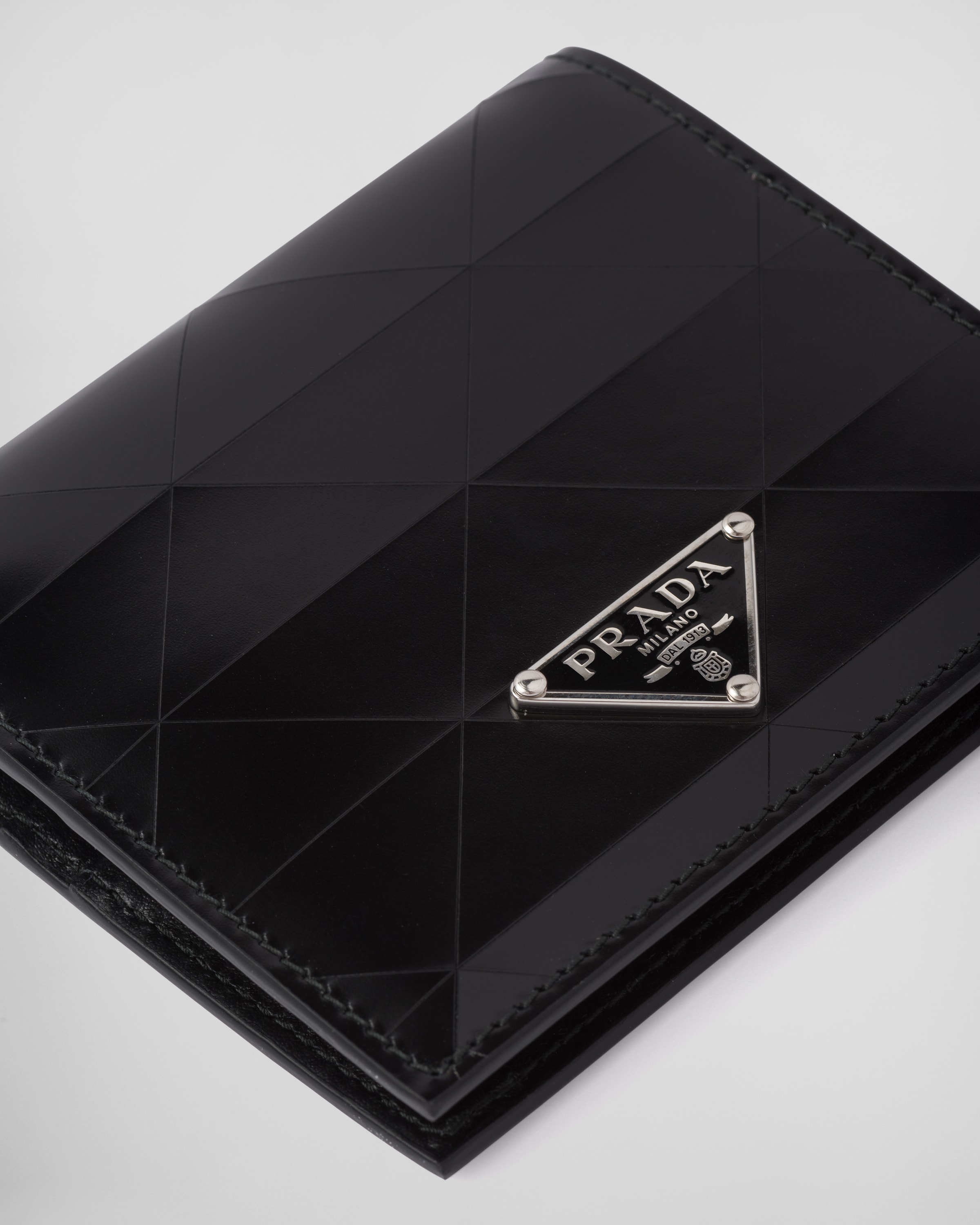 Black Brushed leather wallet | Prada