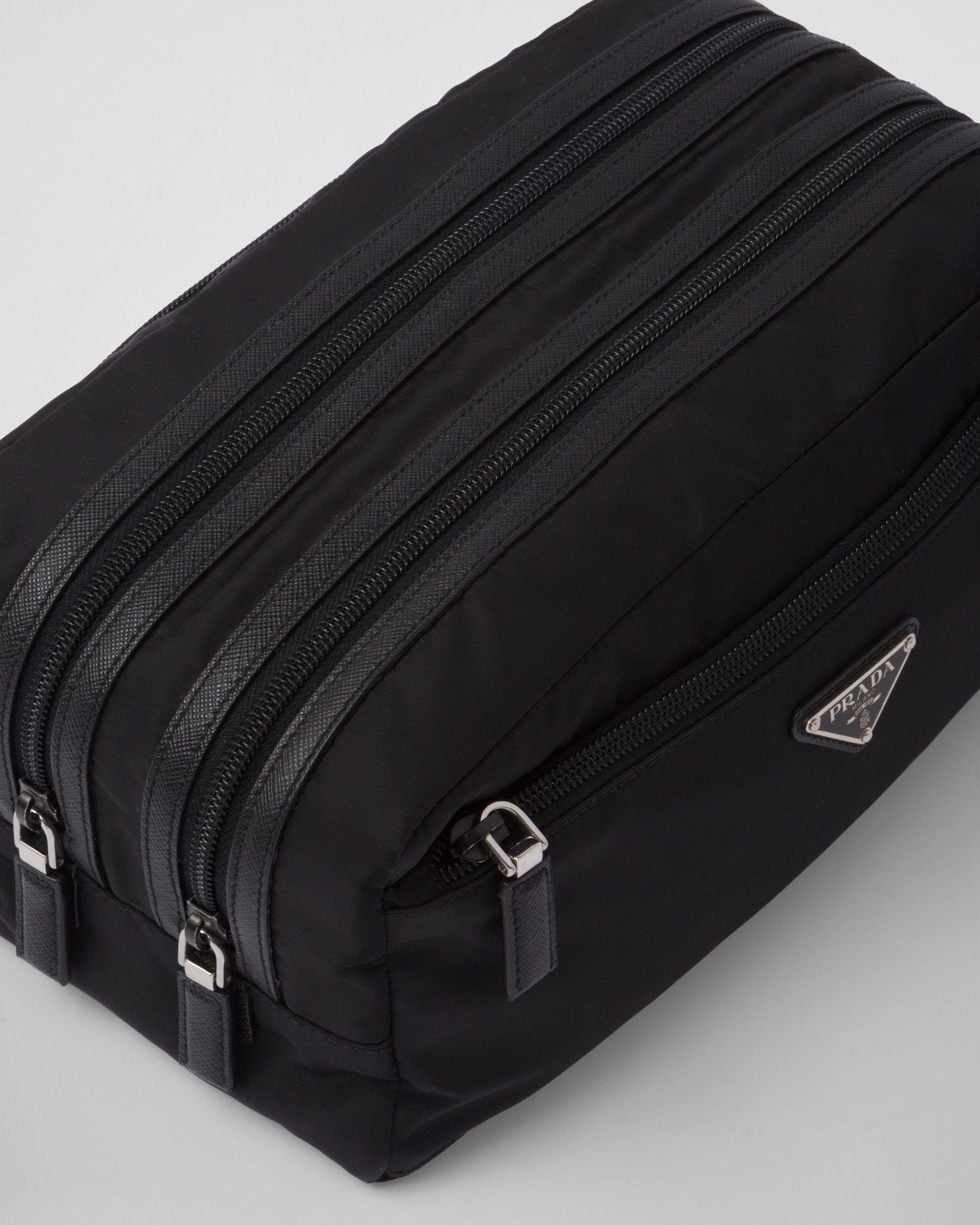 Black Re-nylon And Saffiano Leather Travel Pouch | PRADA