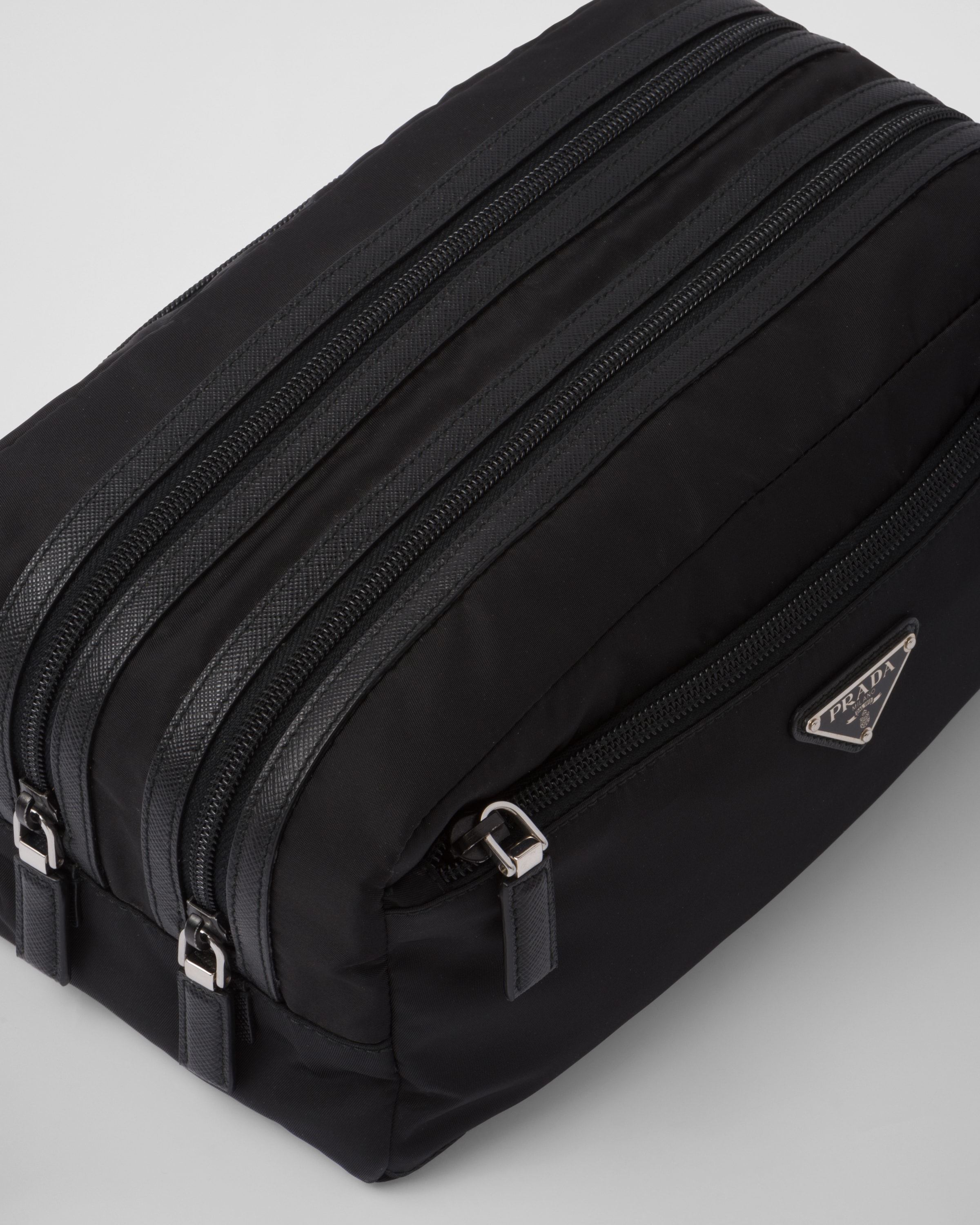 Black Re-nylon And Saffiano Leather Travel Pouch | PRADA